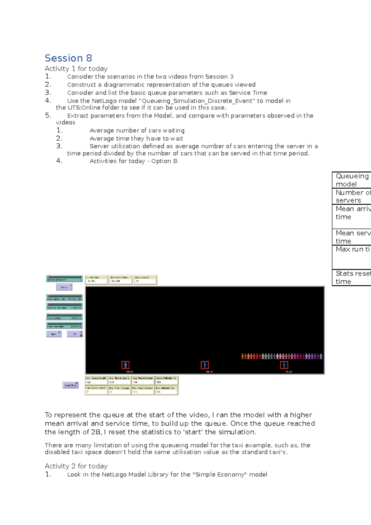 Session 8 - Results for tutorial acitivity - Session 8 Activity 1 for ...