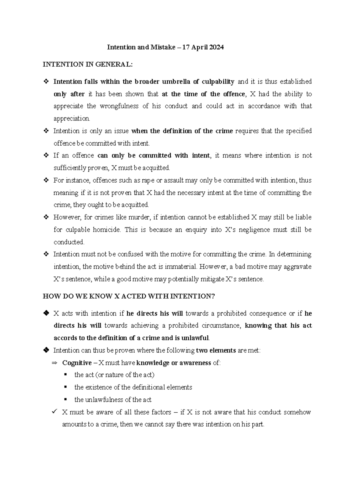 Week 9 (Intention and Mistake) - Intention and Mistake – 17 April 2024 ...