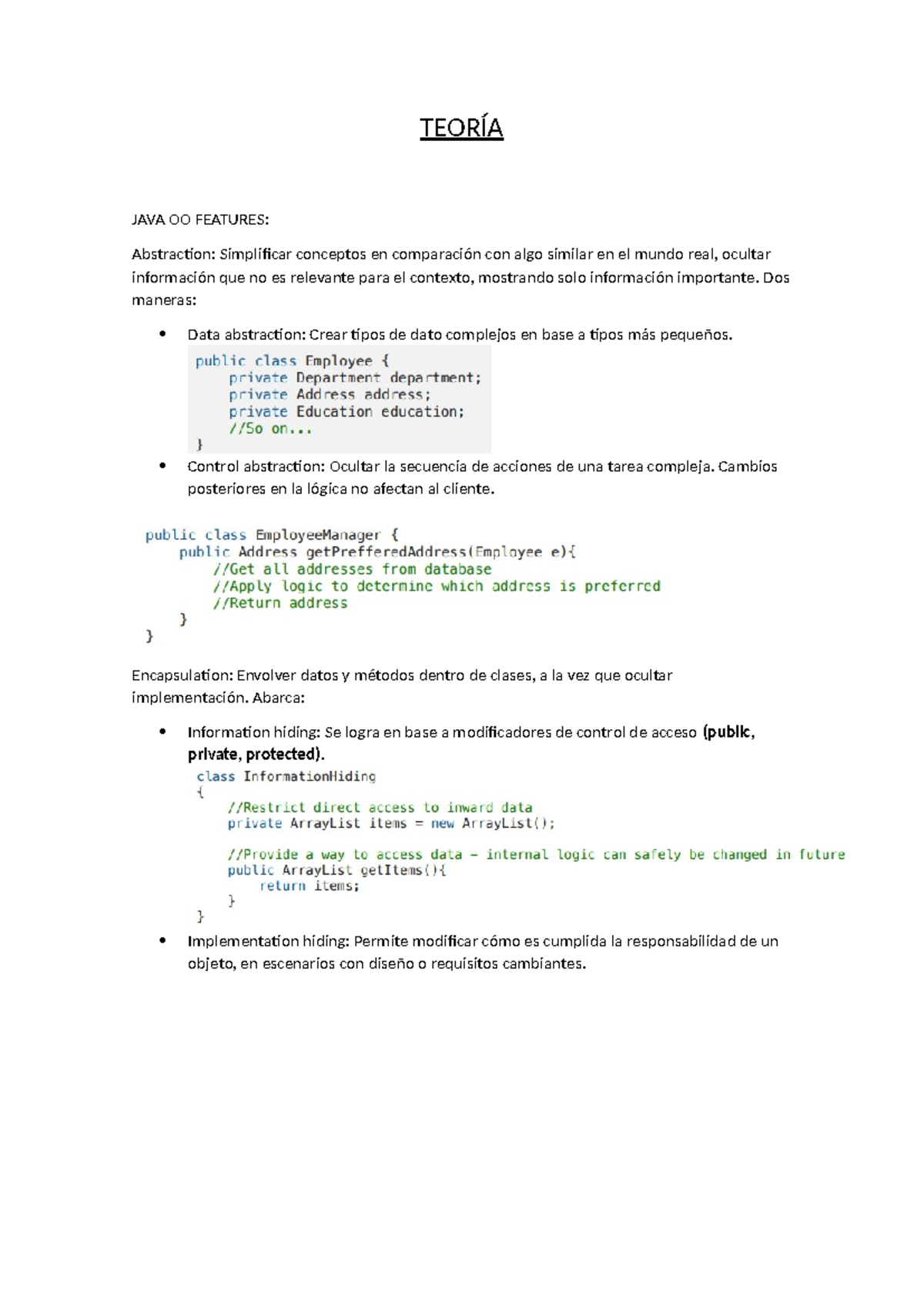 Apuntes Arqui WEB PC1 - TEORÍA JAVA OO FEATURES: Abstraction ...