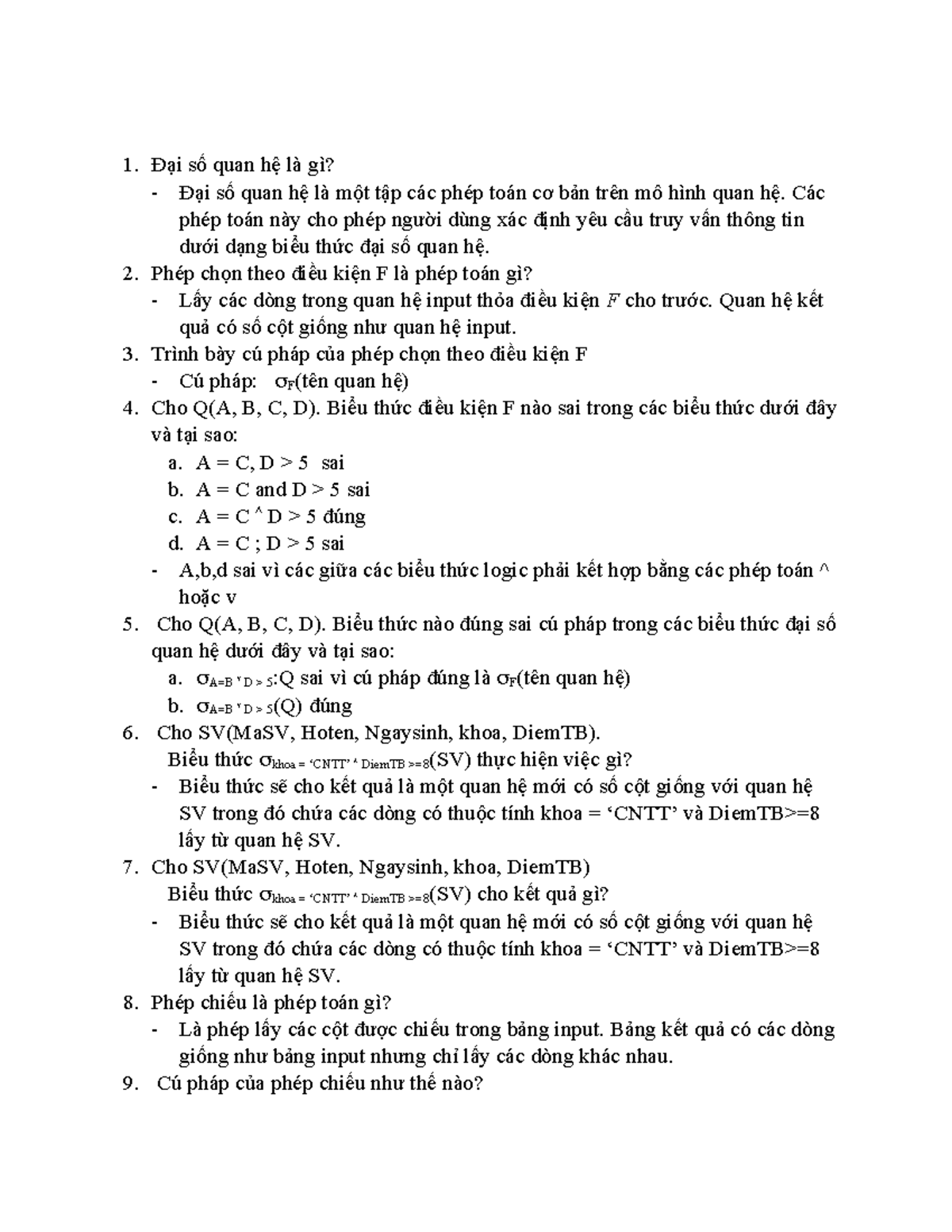 22110235 Bai Tap Chuong 3 Tran Nhu Thien - 1. Đại số quan hệ là gì? Đại số quan hệ là một tập ...