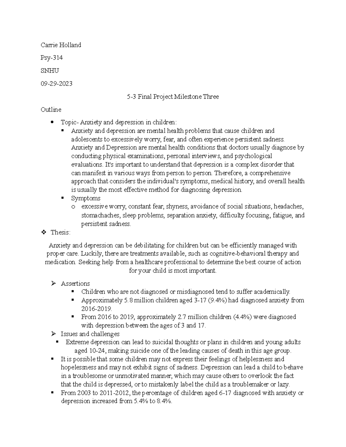 Psy-314 5-3 Final Project Milestone Three - Carrie Holland Psy- SNHU 09 ...