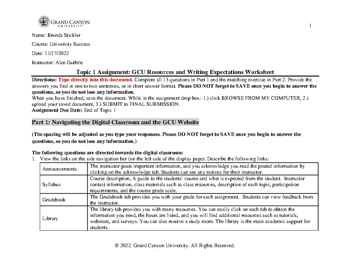UNV 103-RS-T1-Resources Worksheet Online - Name: Brenda Stickler Course ...