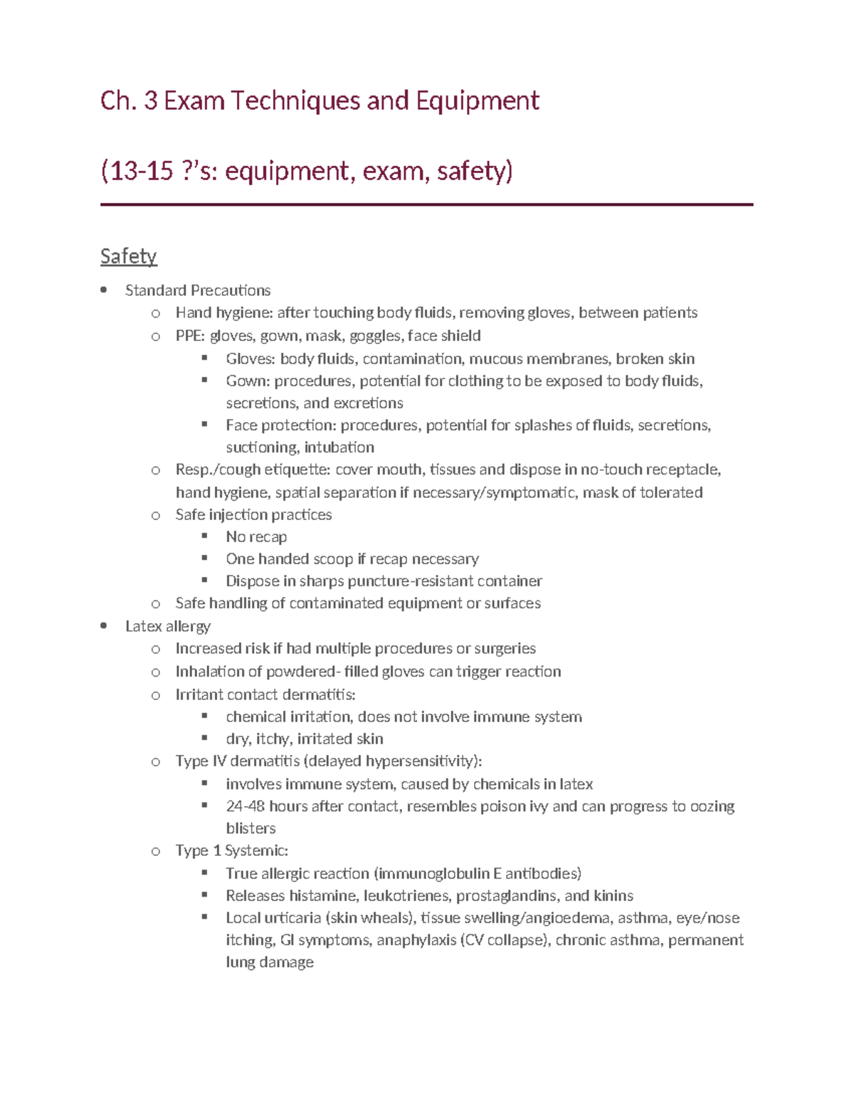 Ch 3 Notes Equipment and Exam Techniques - Ch. 3 Exam Techniques and ...