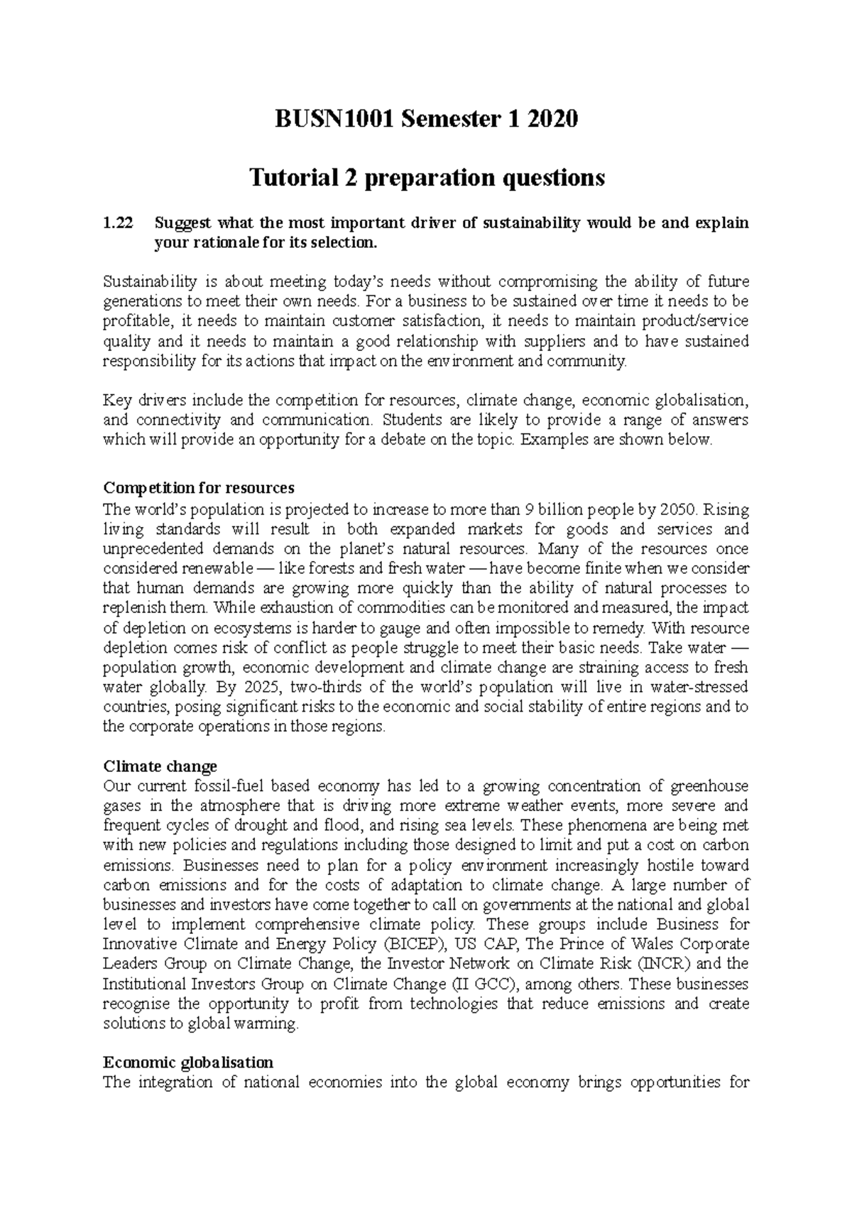 BUSN1001 S1 2020 Tutorial 2 preparation questions with answers ...