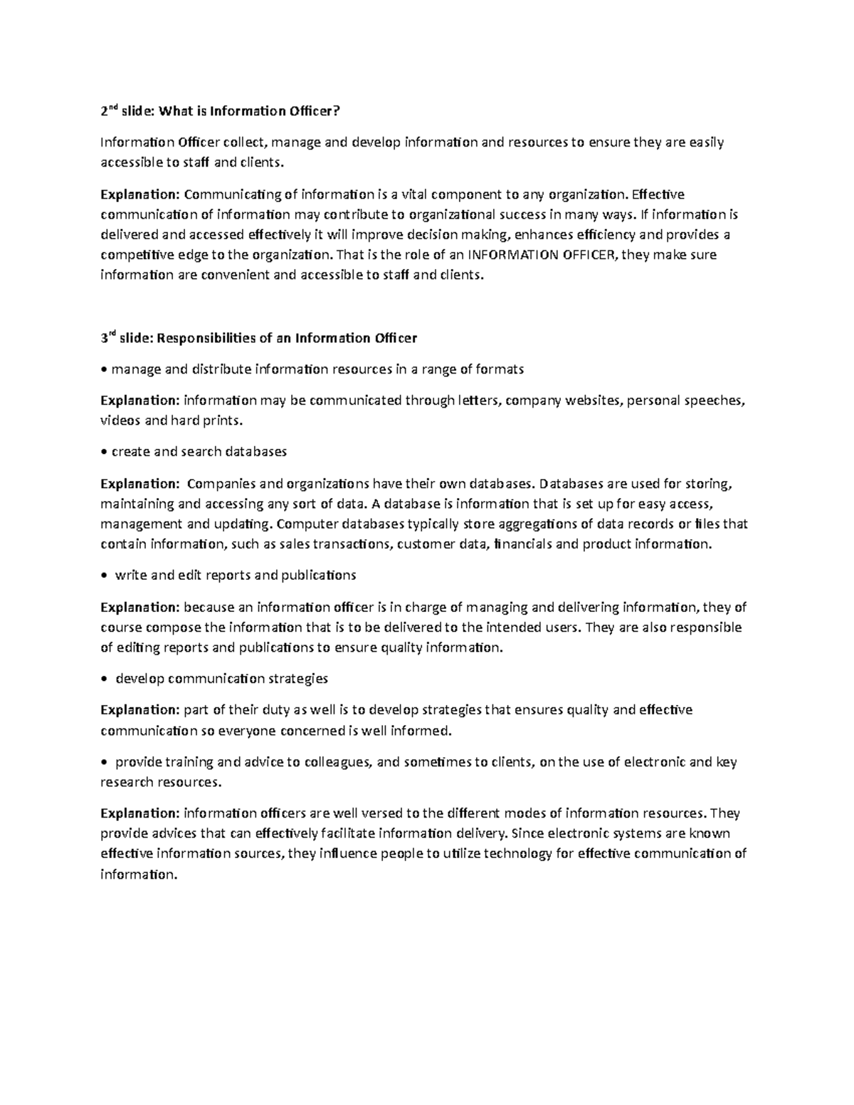 Report script - 2 nd slide: What is Information Officer? Information ...