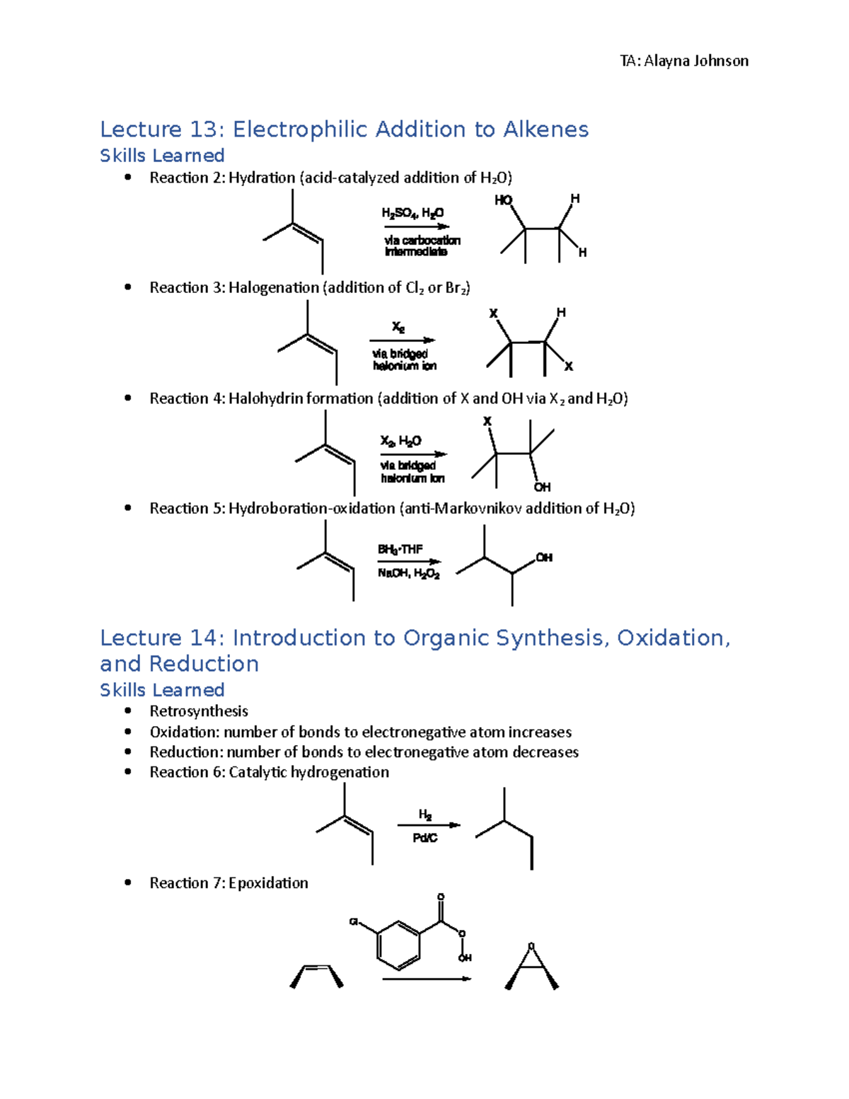 Lecture 13,14 - Lecture 13: Electrophilic Addition to Alkenes Skills ...