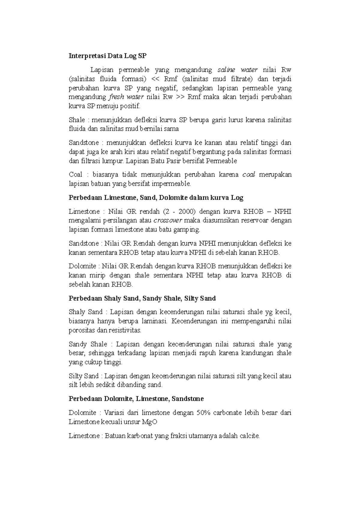 Interpretasi Data Log SP - Interpretasi Data Log SP Lapisan permeable yang mengandung saline ...