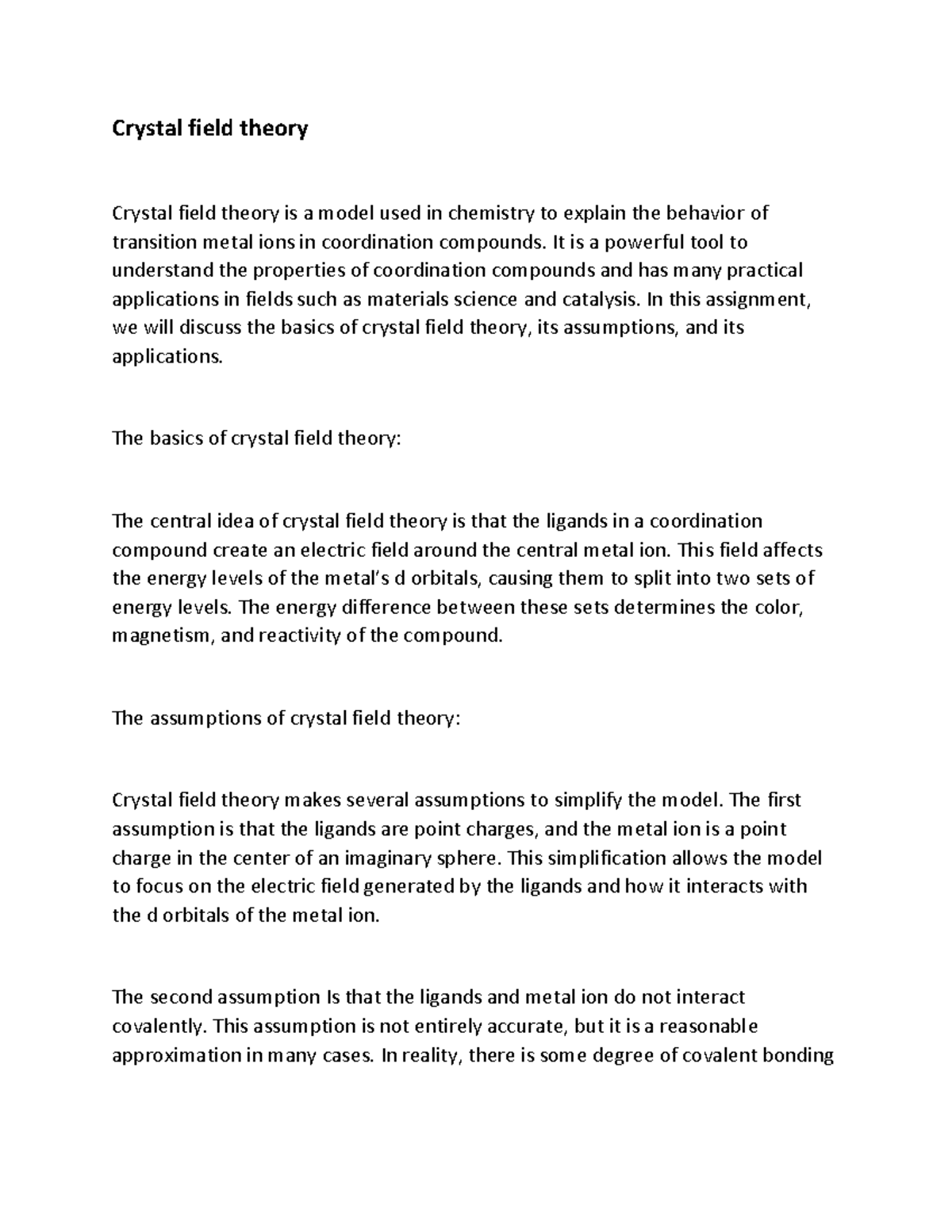 Crystal field theory - Vishva mem - Crystal field theory Crystal field ...