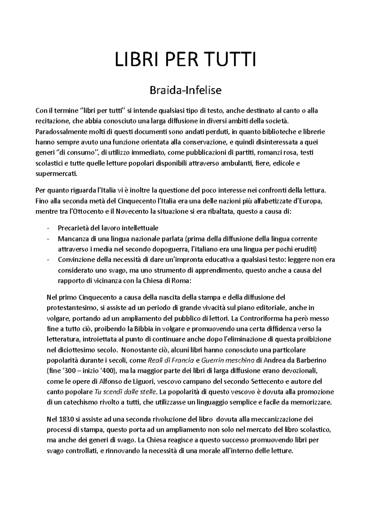 Libri per tutti, generi editoriali di larga circolazione tra antico ...