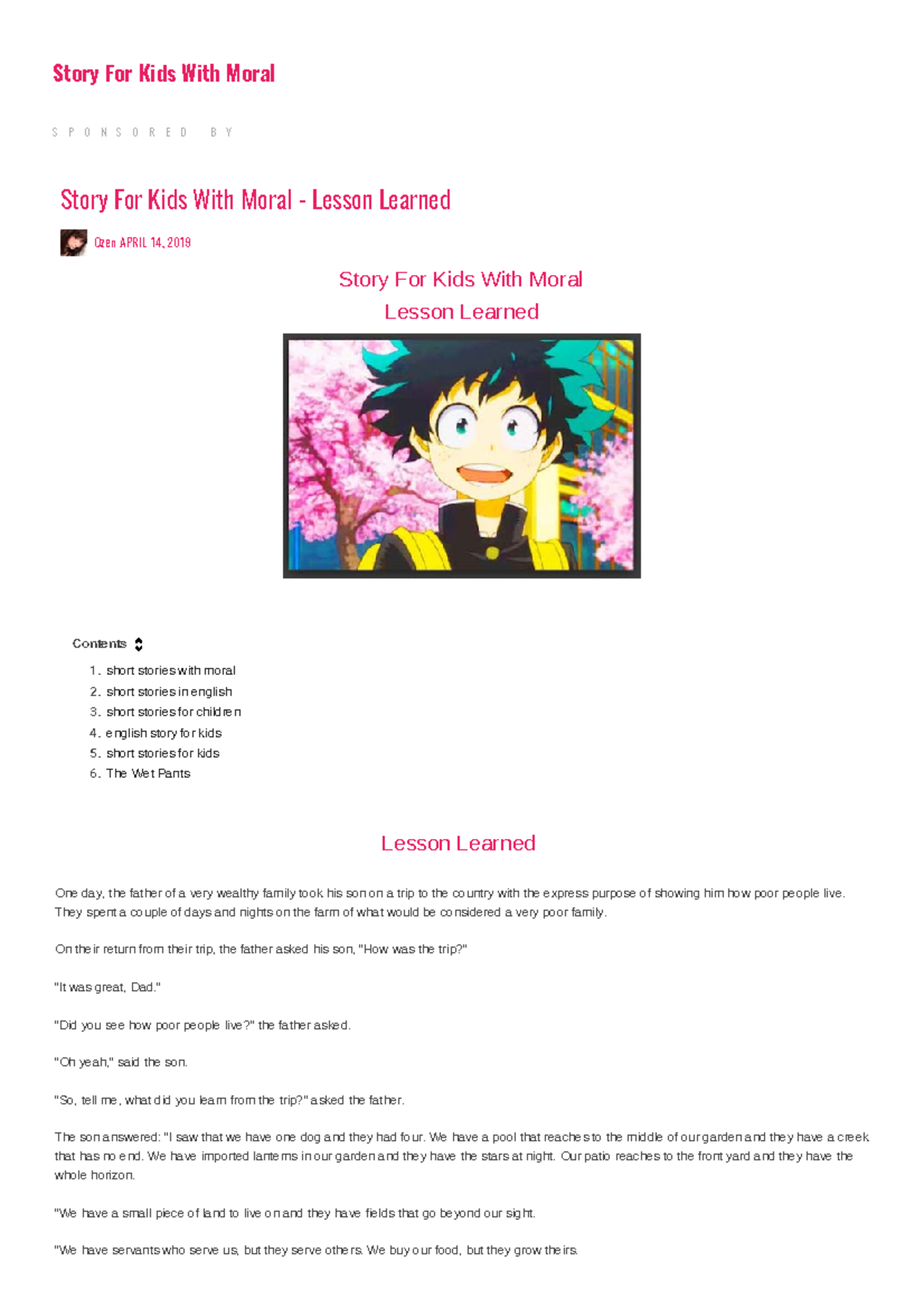 Story for kids with moral lesson learned - S P O N S O R E D B Y Ozen ...