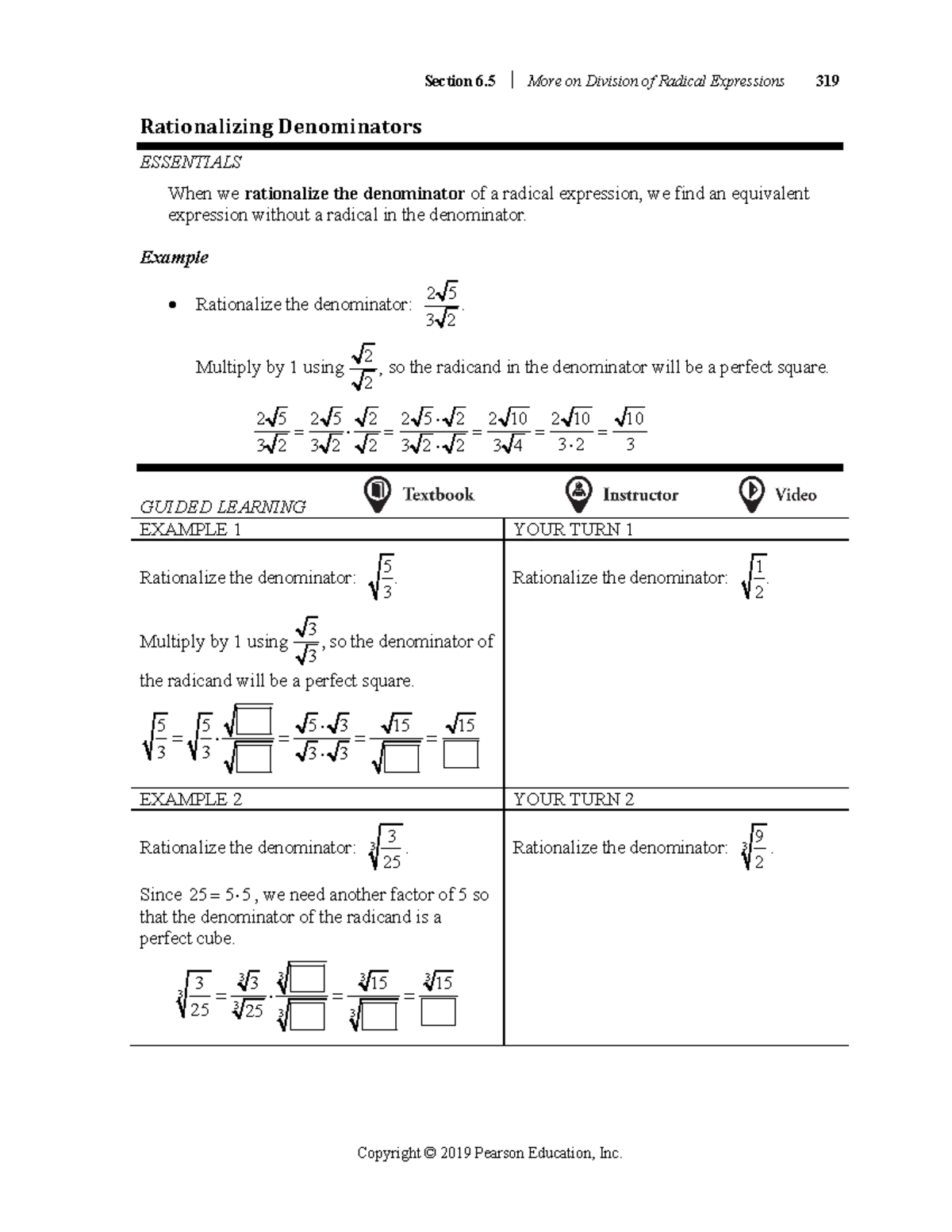Section 6 - Practice materials. - Rationalizing Denominators ESSENTIALS ...