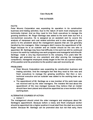 THE Outsider Case Study Analysis - Case Study THE OUTSIDER FACTS: Peter ...