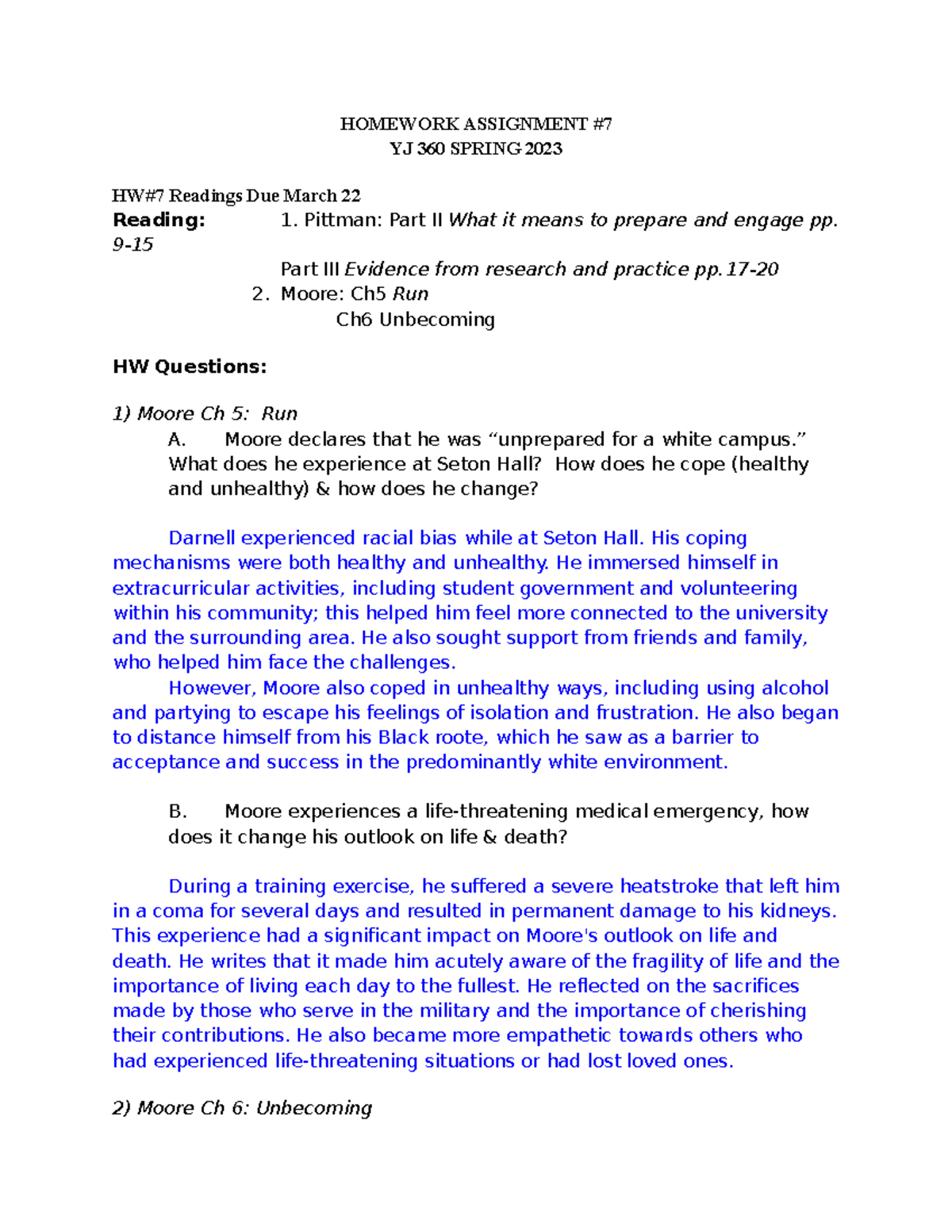 HW #7 - Homework - HOMEWORK ASSIGNMENT YJ 360 SPRING 2023 HW#7 Readings Due March 22 Reading: 1 ...