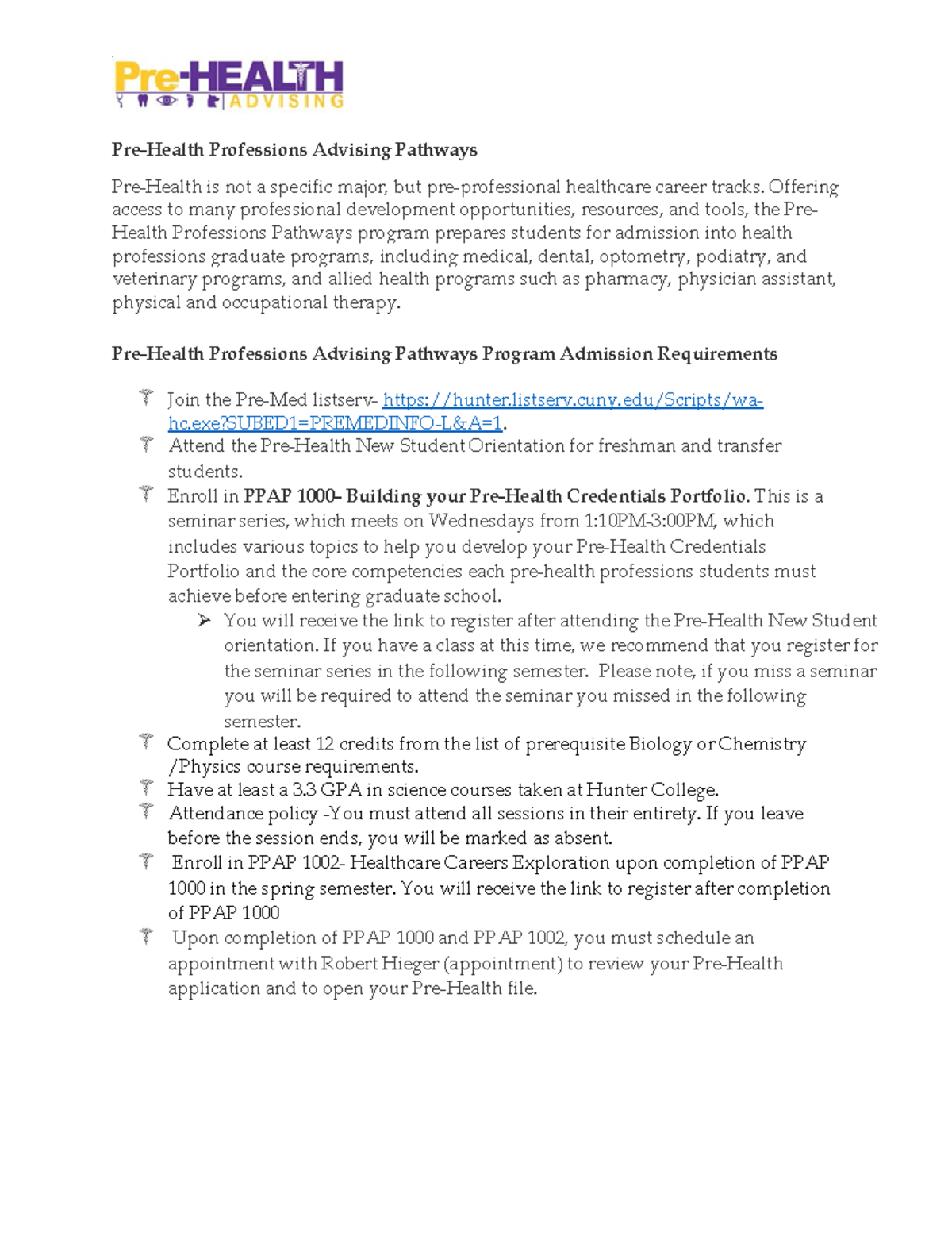 Pre-Health Advising Pathways Program - Pre-Health Professions Advising ...