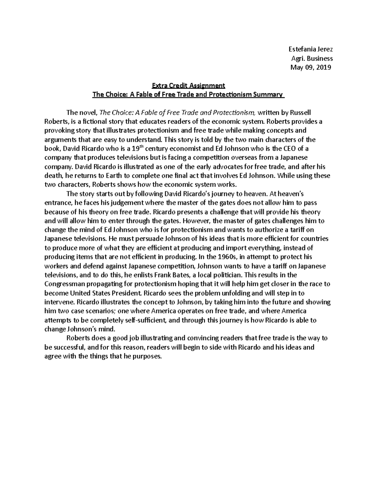 ABUS - Extra Credit Assignment - Estefania Jerez Agri. Business May 09 ...