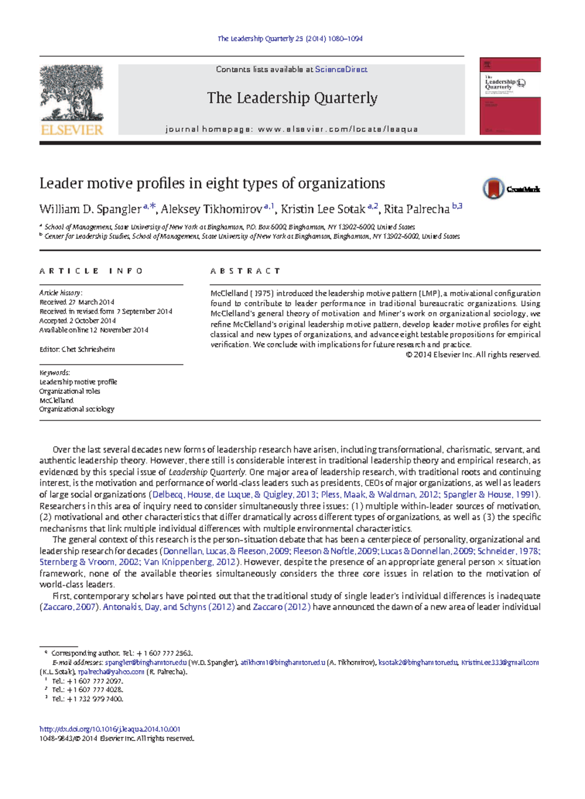 Leader motive profiles in eight types of - Spangler a, ⁎, Aleksey ...