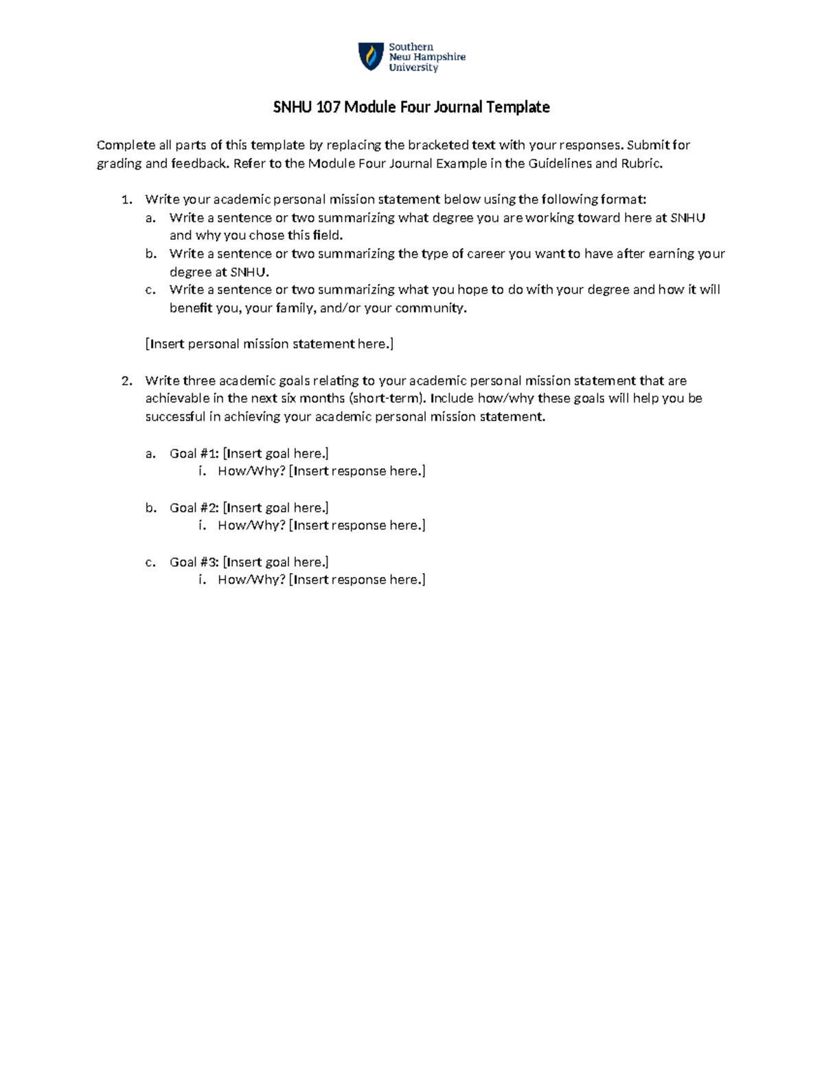SNHU 107 Module Four Journal Template - SNHU 107 Module Four Journal ...