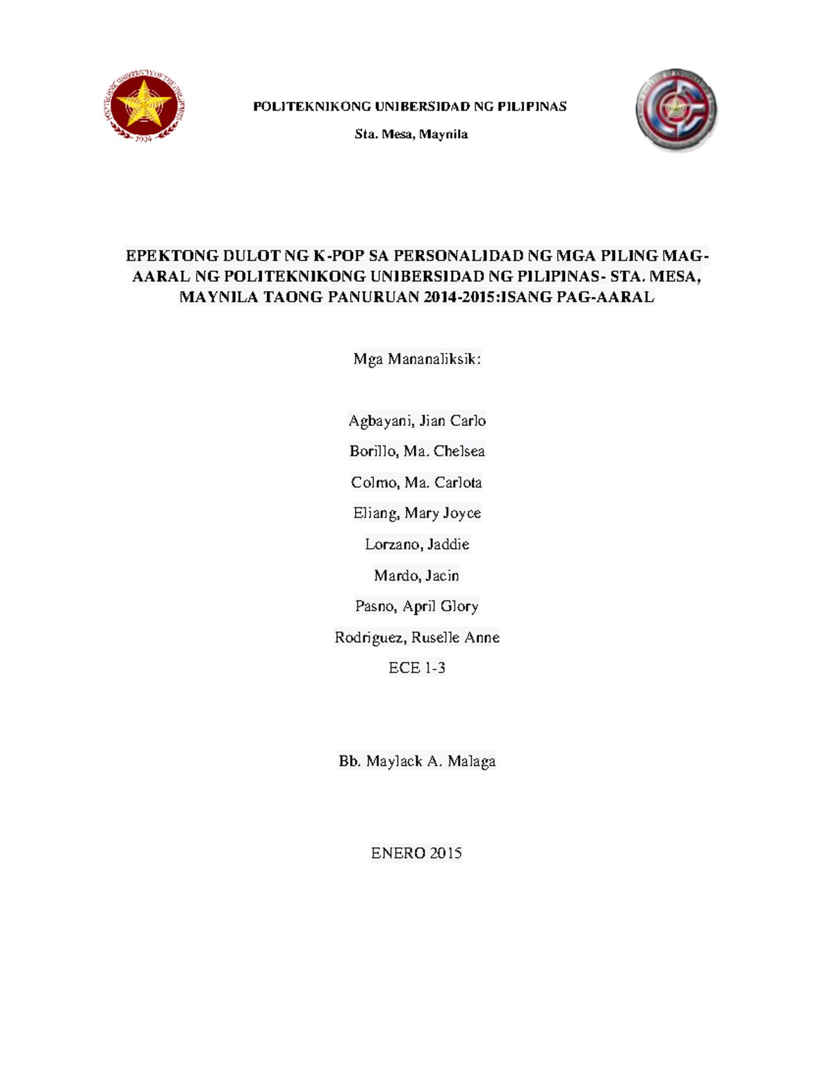 Sample Filipino thesis ( Polythecnic UNI PHIL) - POLITEKNIKONG ...