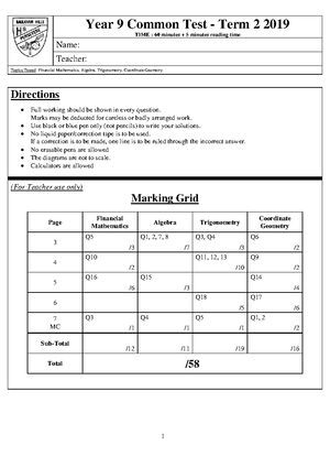 Trig Notes Year 9 - Summary Of The Trig Chapter In The Textbook - 3A ...