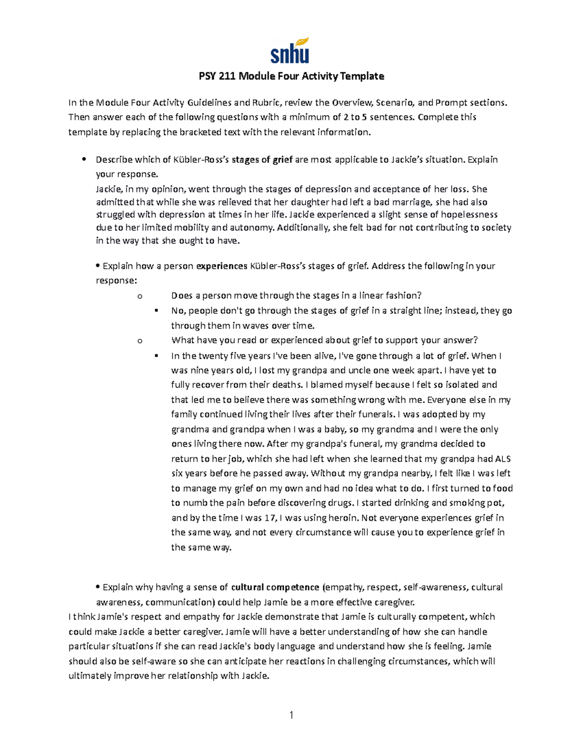 PSY 211 Module Four Activity Template - Then answer each of the ...