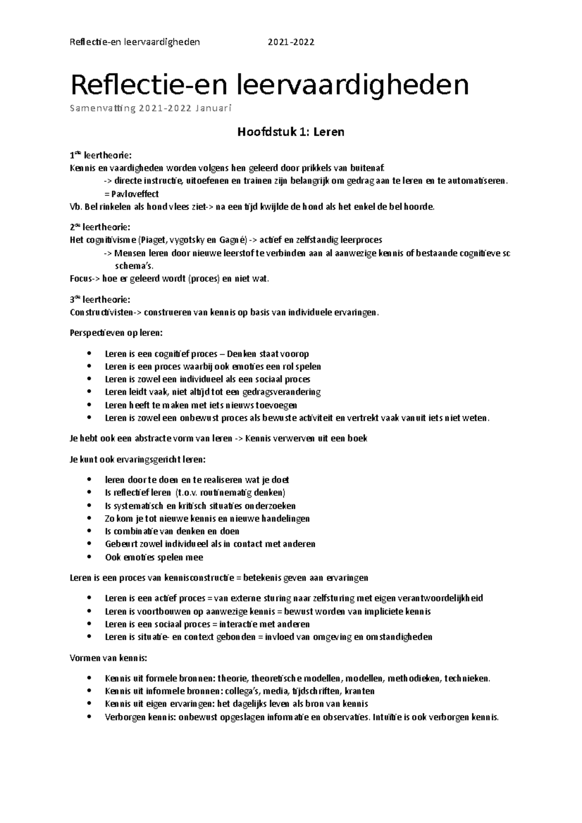 Reflectie- en leervaardigheden samenvatting - Reflectie-en ...