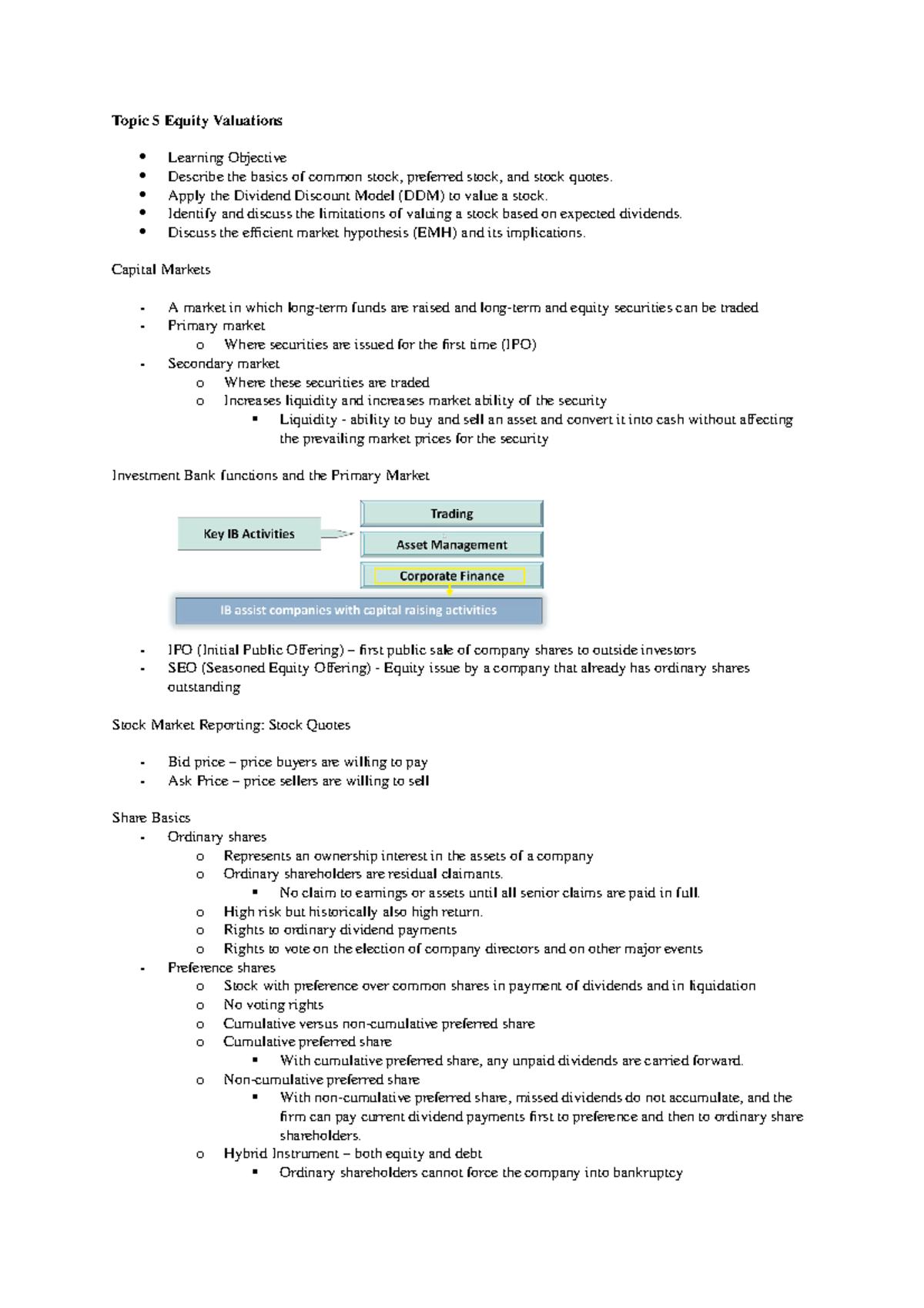 Topic 5 Equity Valuations - Topic 5 Equity Valuations Learning ...