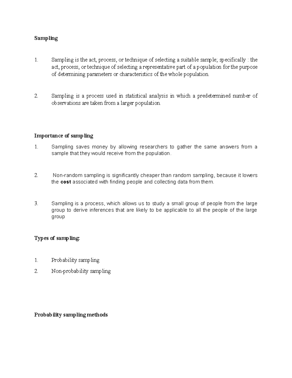 Research ws - Sampling Sampling is the act, process, or technique of ...