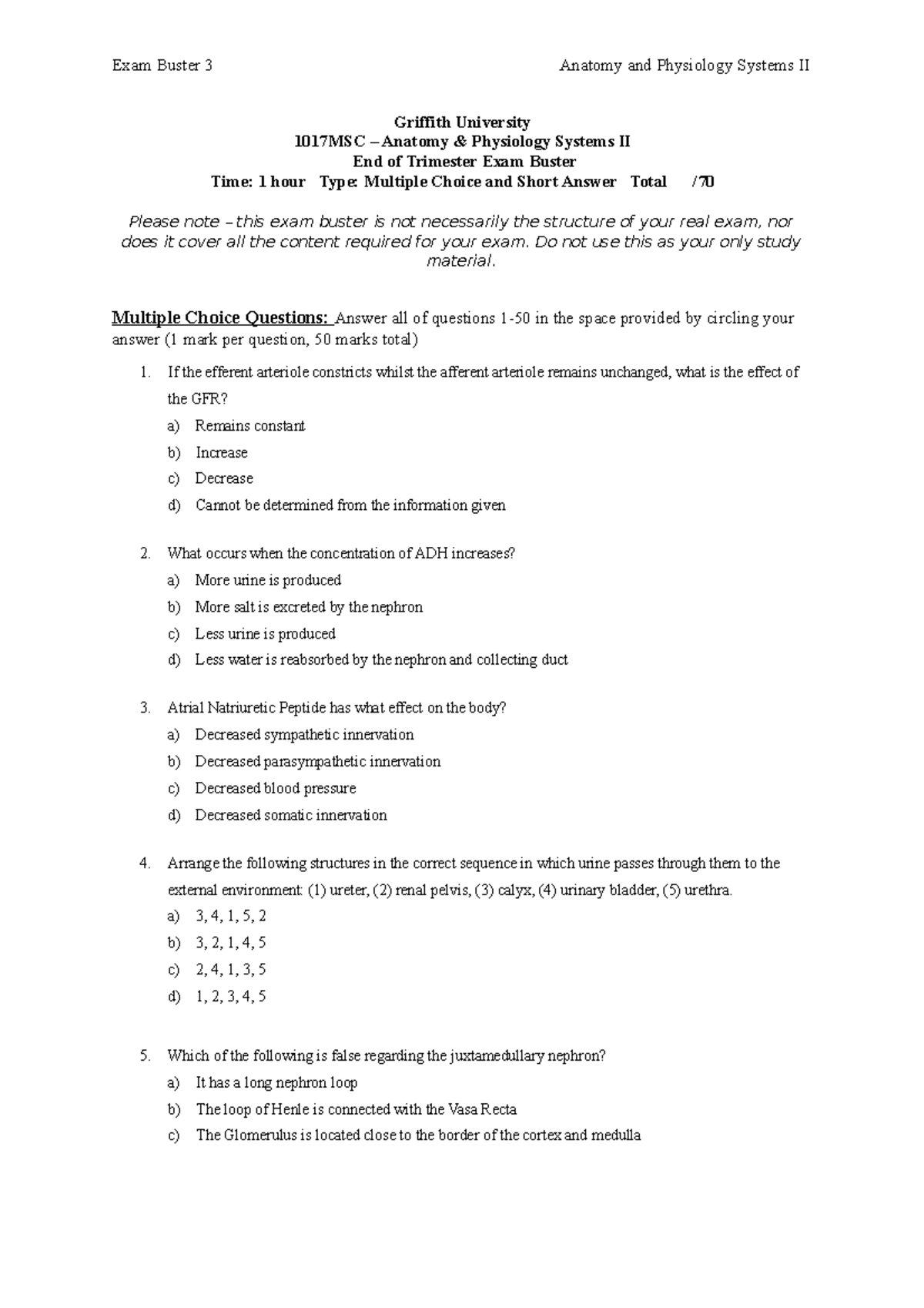 Sample/practice exam 12 October 2019, questions - Griffith University ...