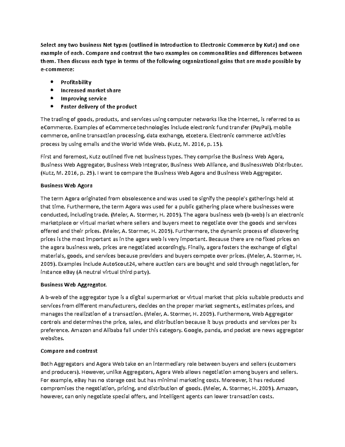 WA - assign - Select any two business Net types (outlined in Introduction to Electronic Commerce ...