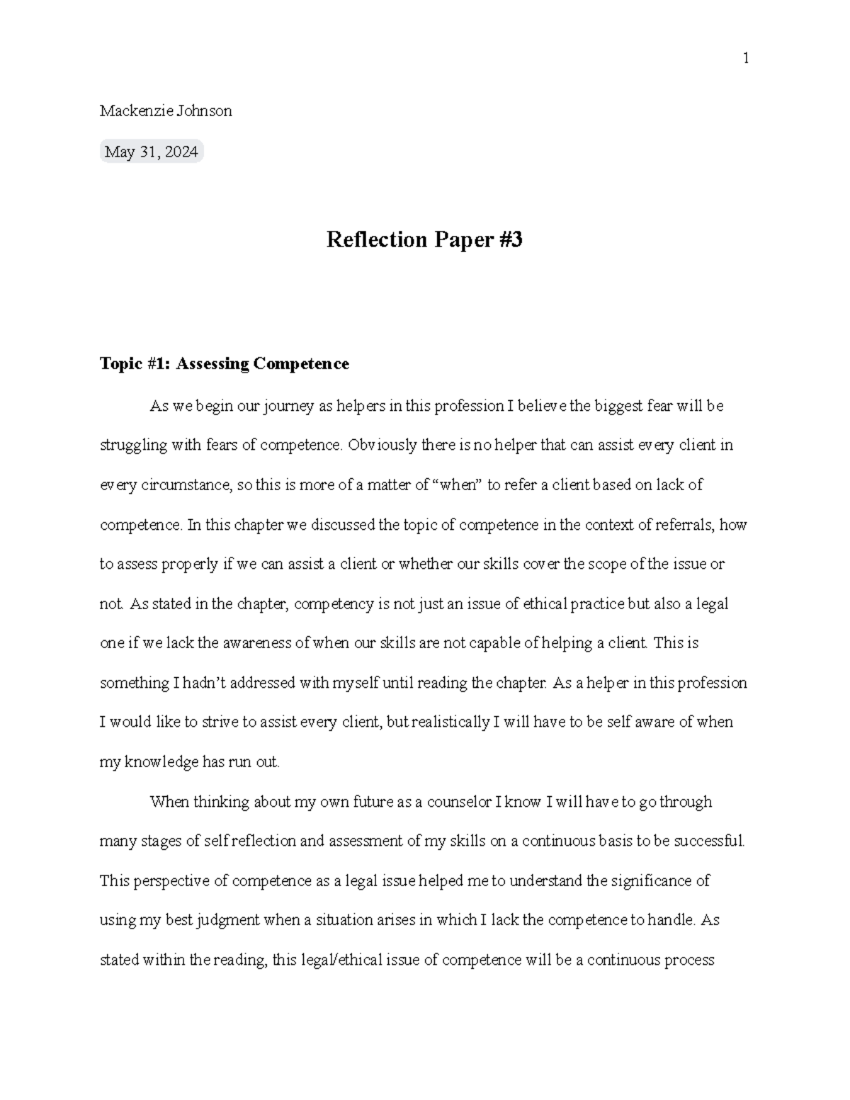 CAP120 M3 Reflection - Mackenzie Johnson May 31, 2024 Reflection Paper ...