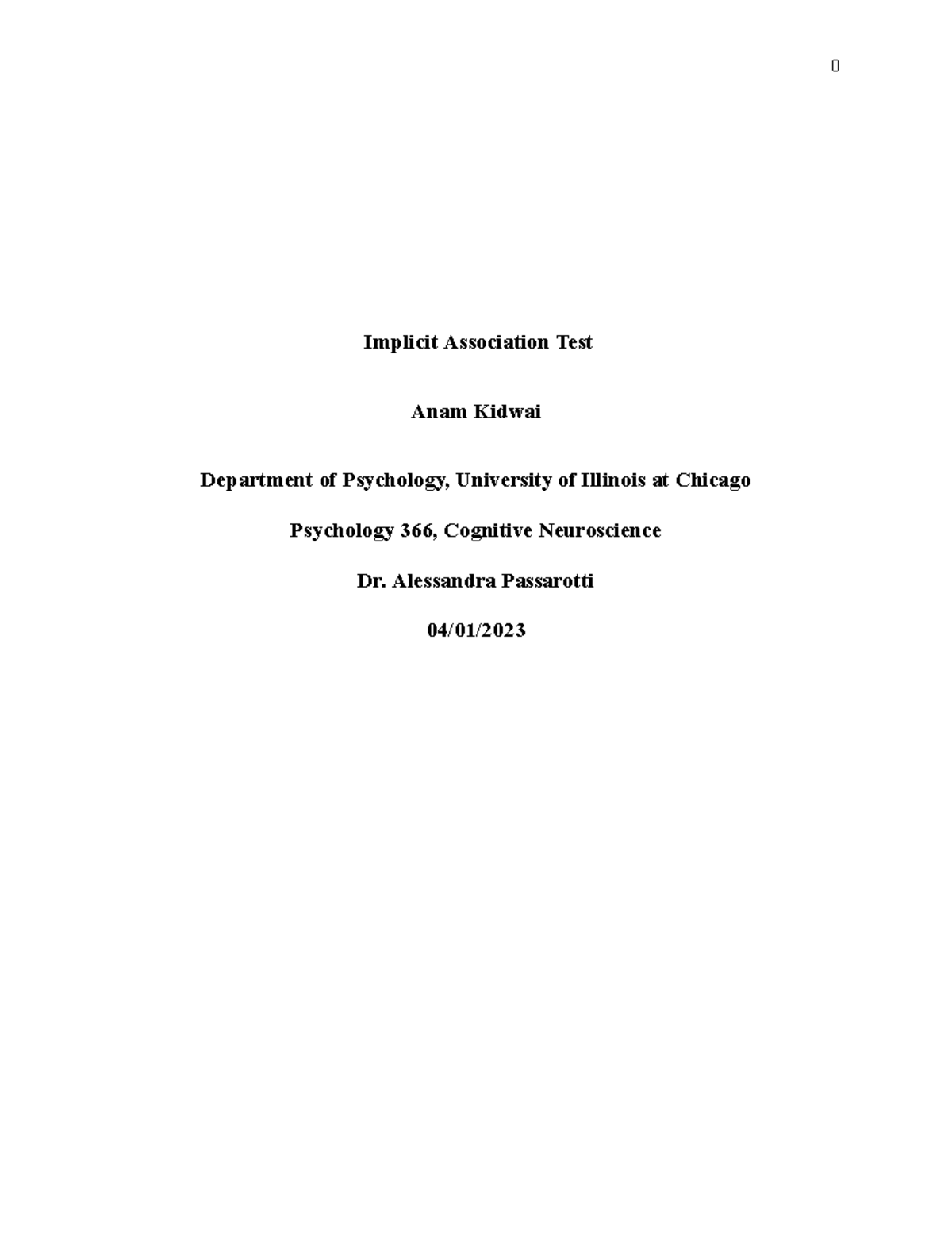 Implicit association test- Psch 366 Extra credit - Implicit Association ...