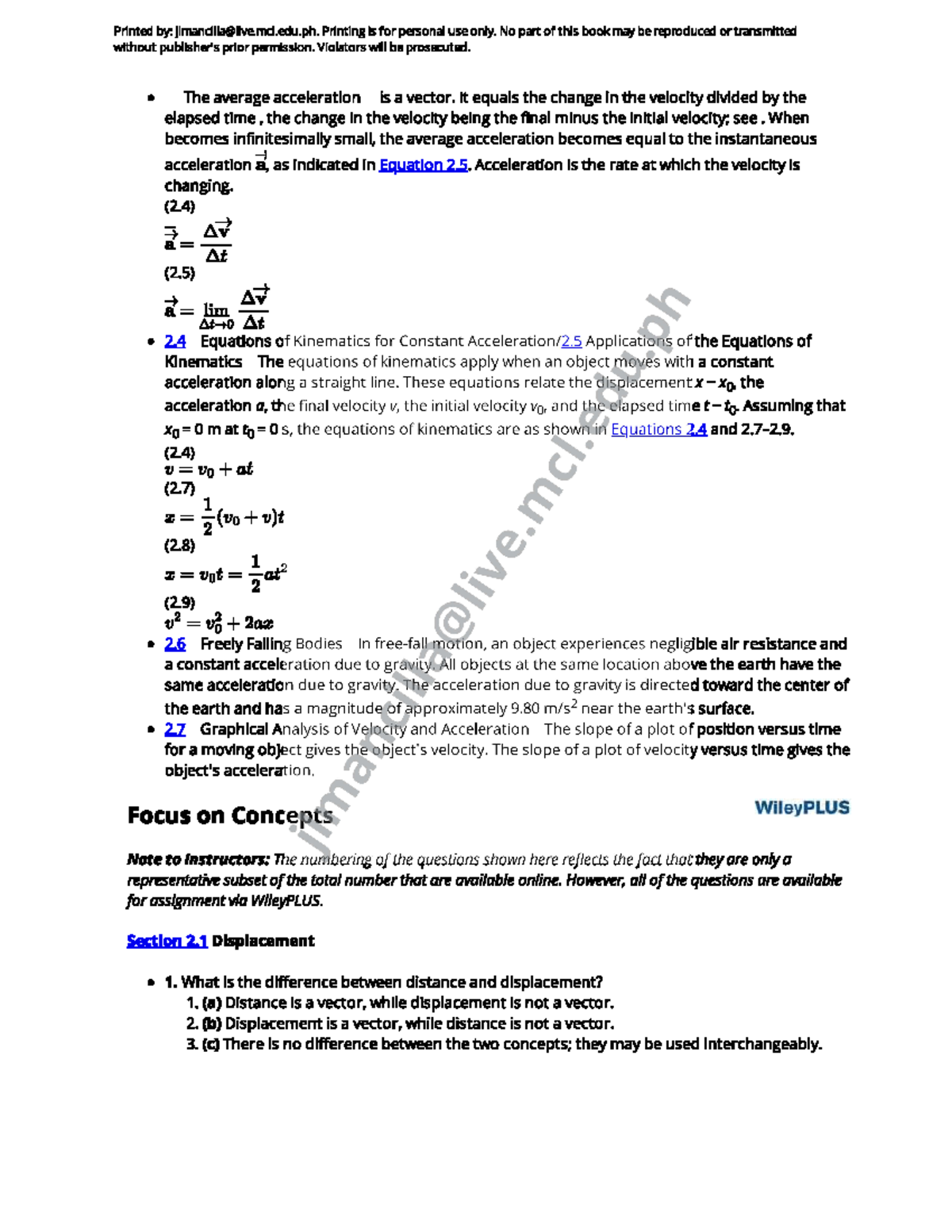 Kinematics in One Dimension Problem - Physics for Engineers - Studocu