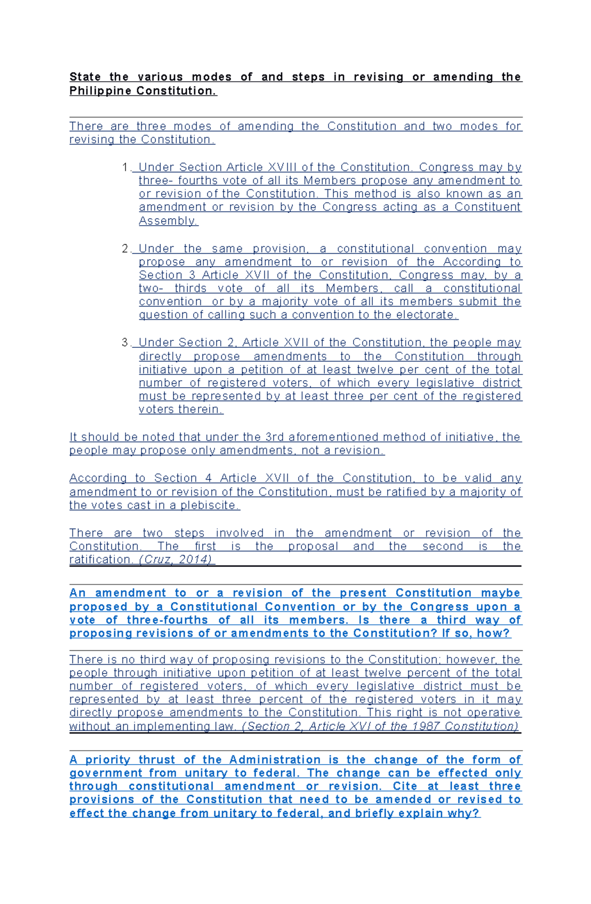 State the various modes of and steps in revising or amending the ...