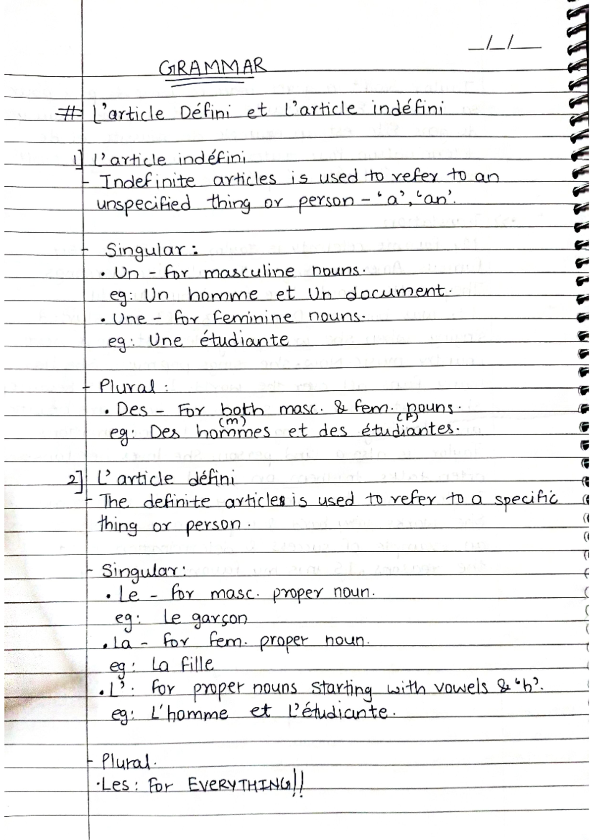 French Notes - / / GRAMMAR # L'article Défini et L'article indéfini 1 ...