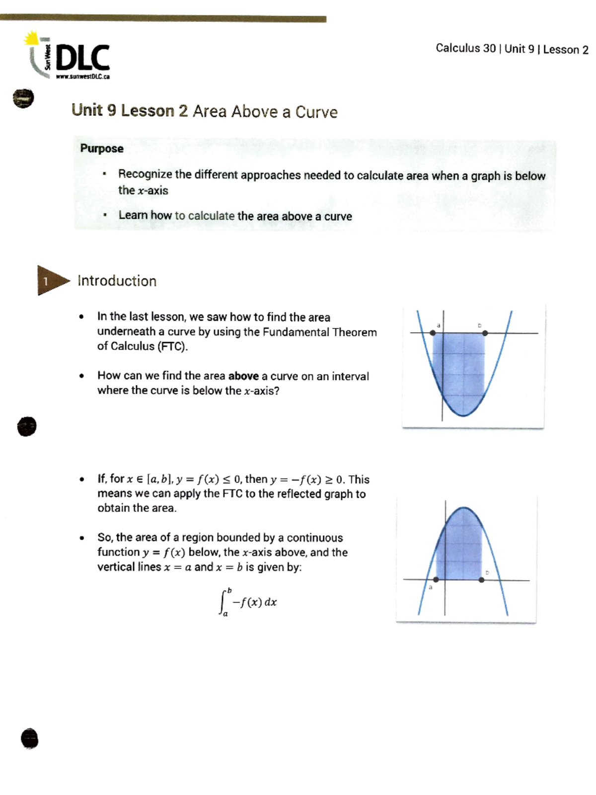 Calculus 30 area above a curve - PJ: ####### Calculus 30 I Unit 9 I ...