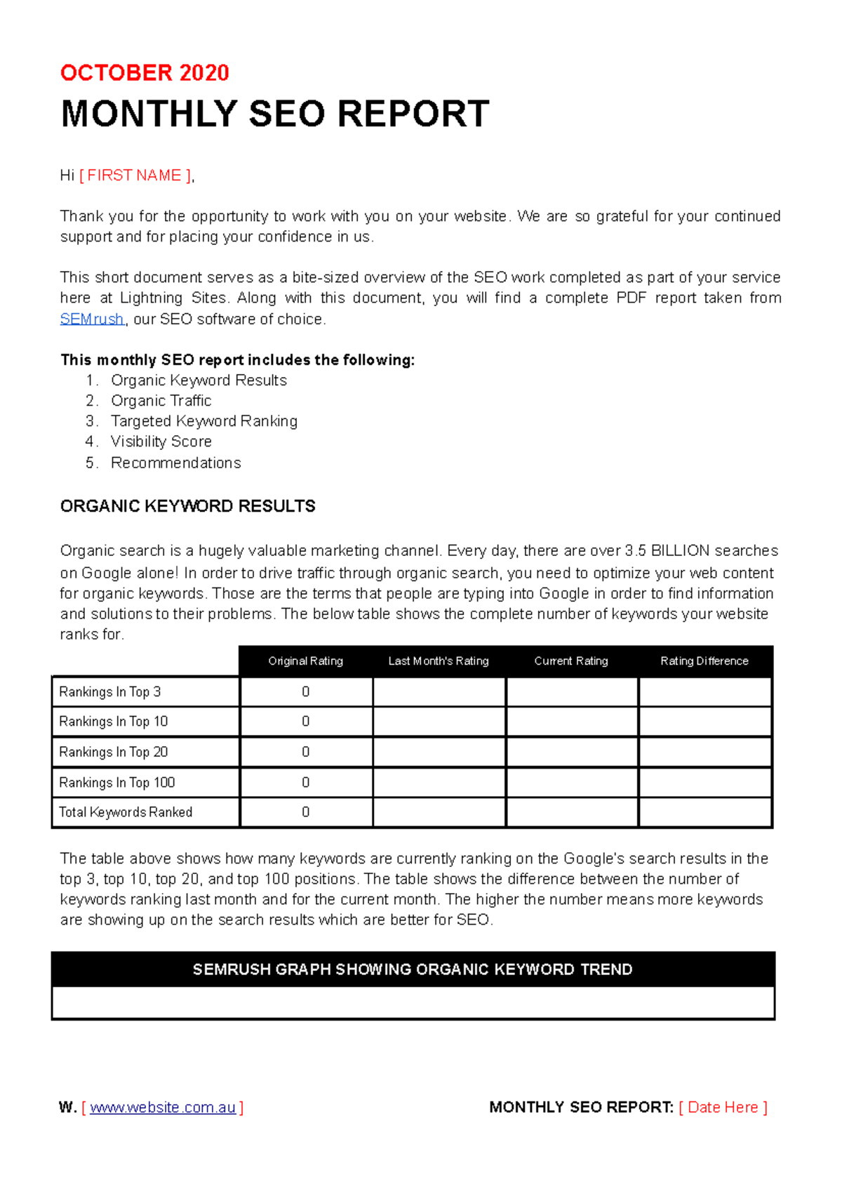 Main SEO Report Template - OCTOBER 2020 MONTHLY SEO REPORT Hi [ FIRST ...