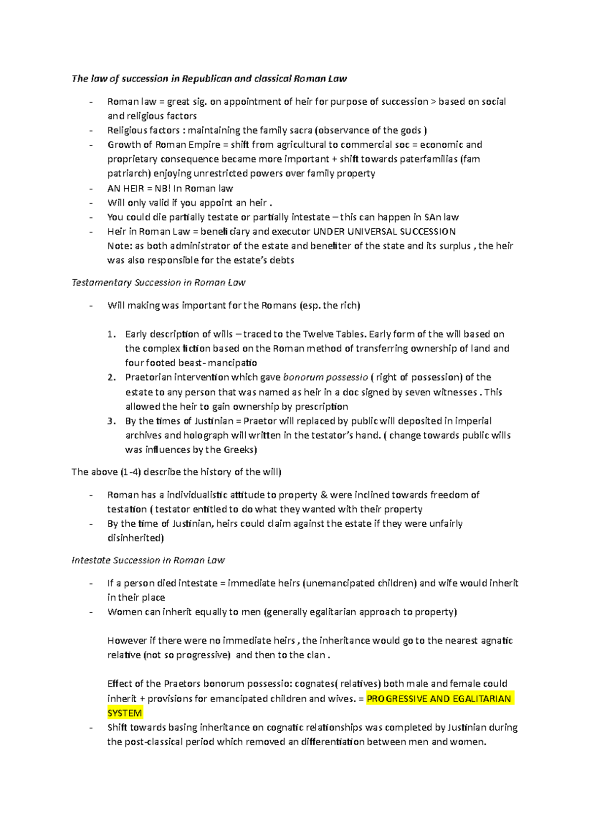 Part 2 notes - Law of Succession - The law of succession in Republican ...