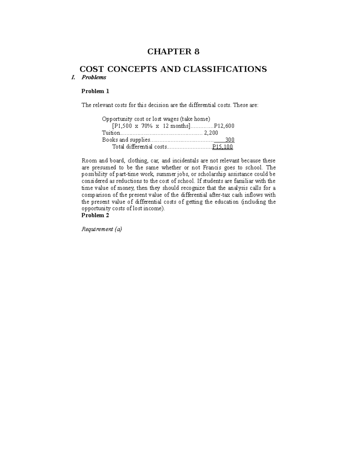 Chapter 8 COST Concepts AND Classifications part ii - CHAPTER 8 COST ...