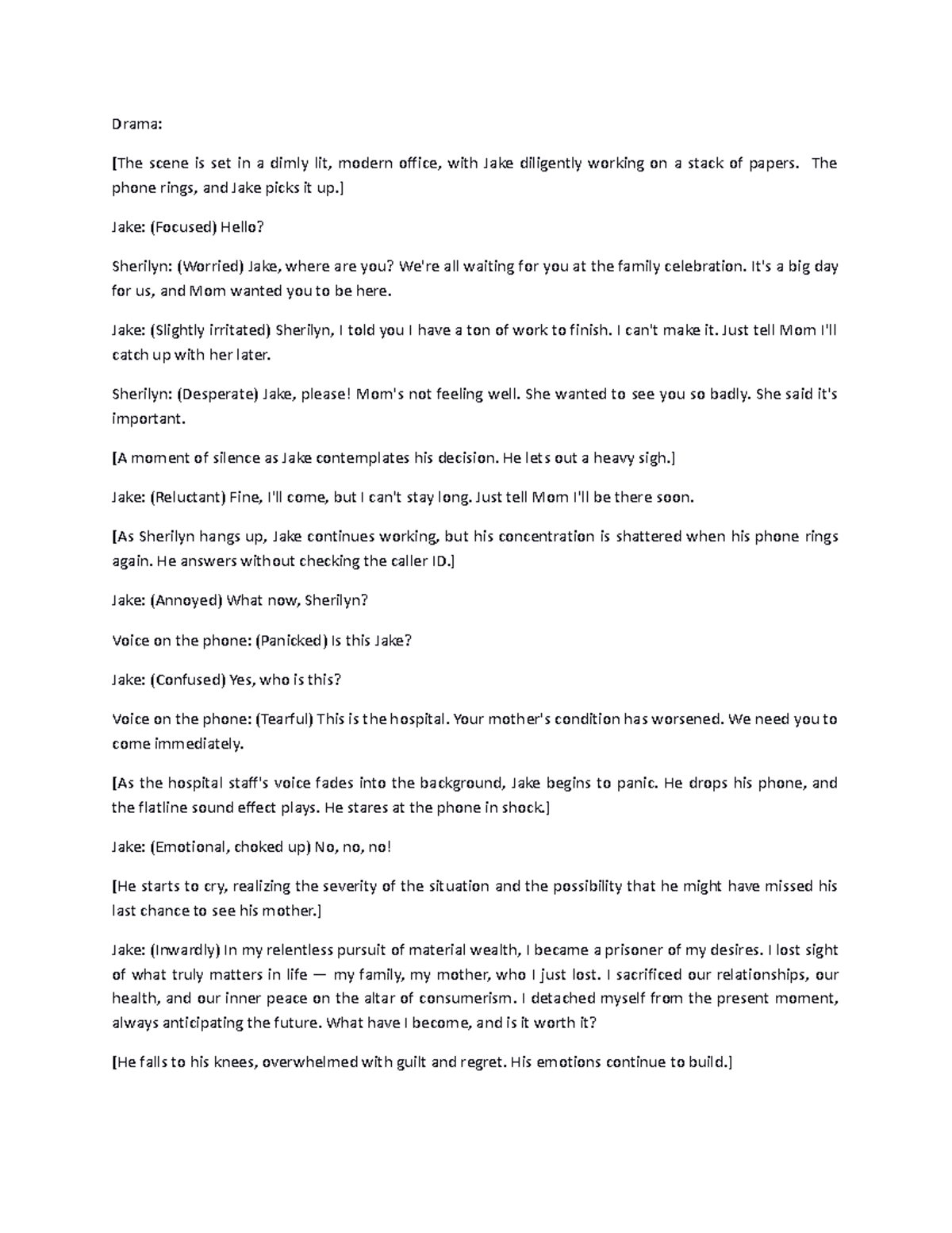 Drama - kkk - Drama: [The scene is set in a dimly lit, modern office ...