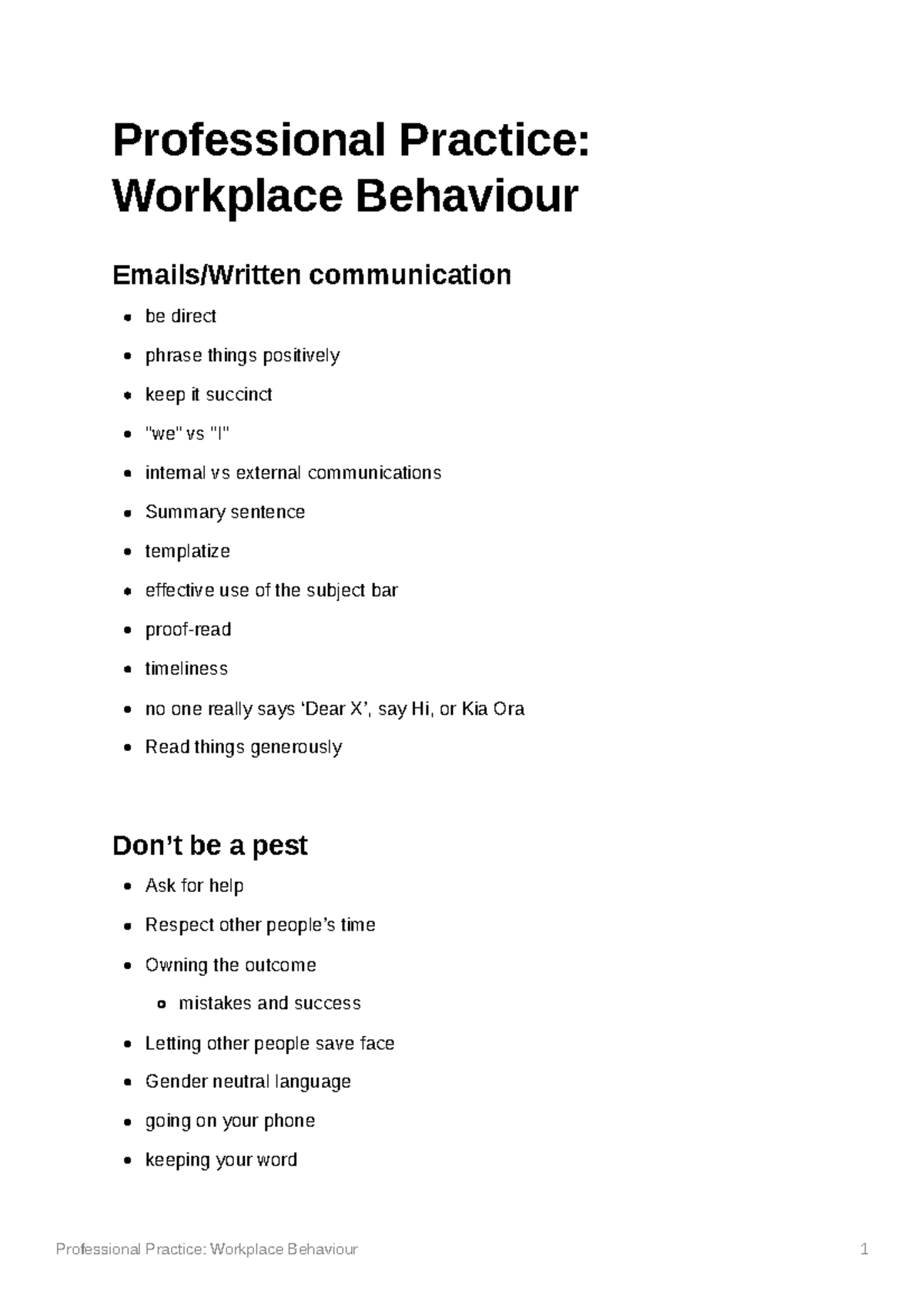 Professional Practice Workplace Behaviour - Studocu