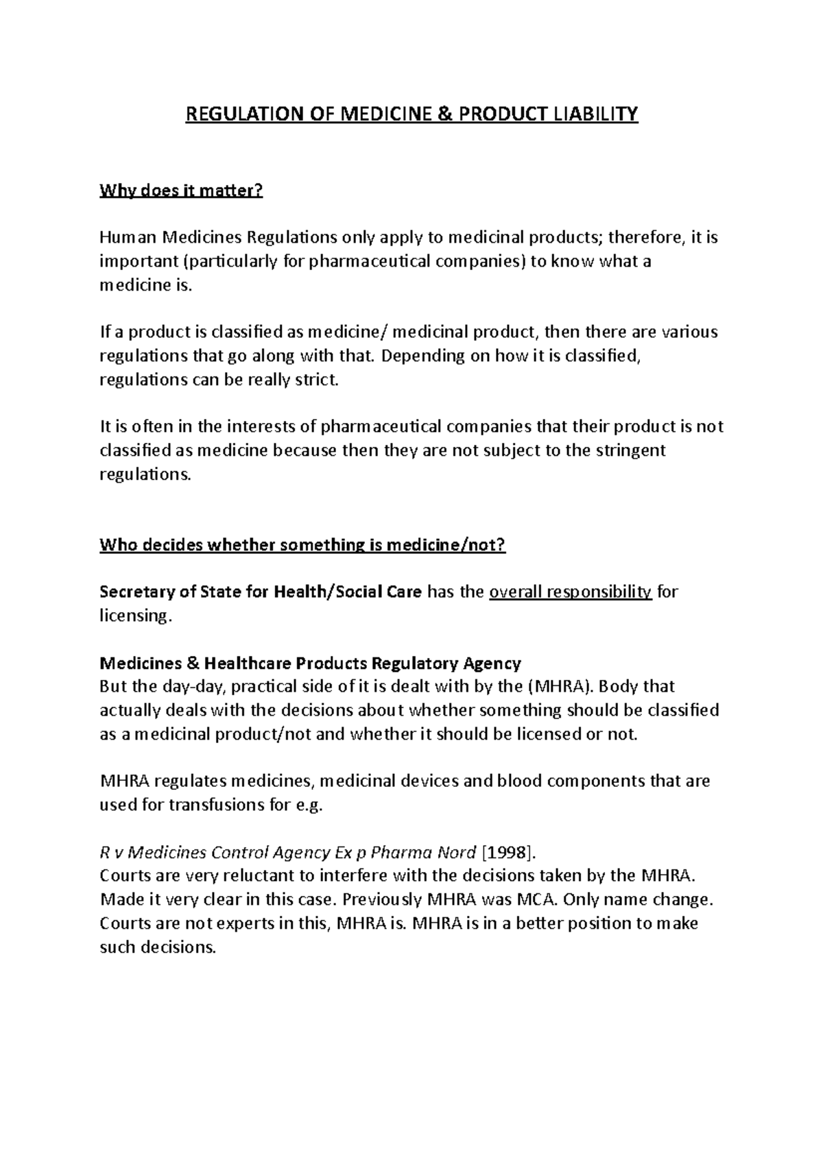 Regulation OF Medicine - REGULATION OF MEDICINE & PRODUCT LIABILITY Why ...