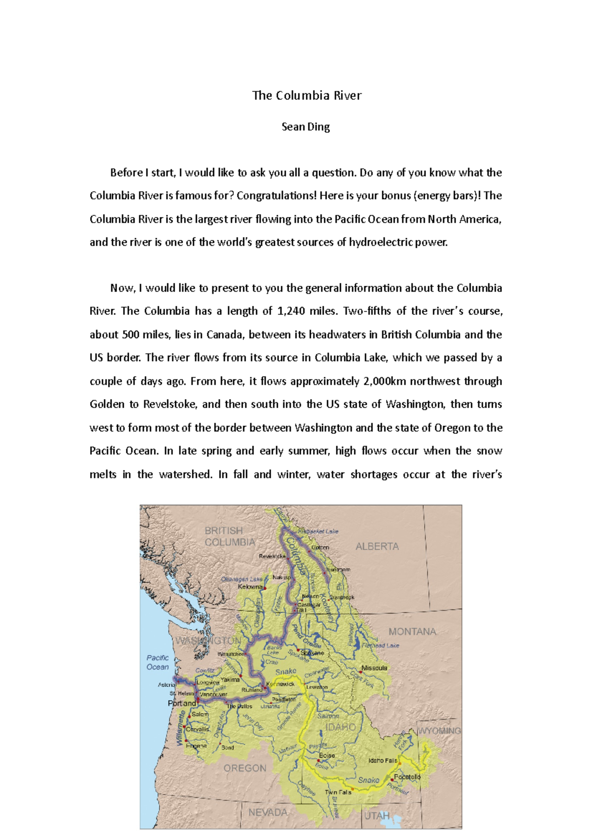 The Columbia River - Presentation note - The Columbia River Sean Ding ...