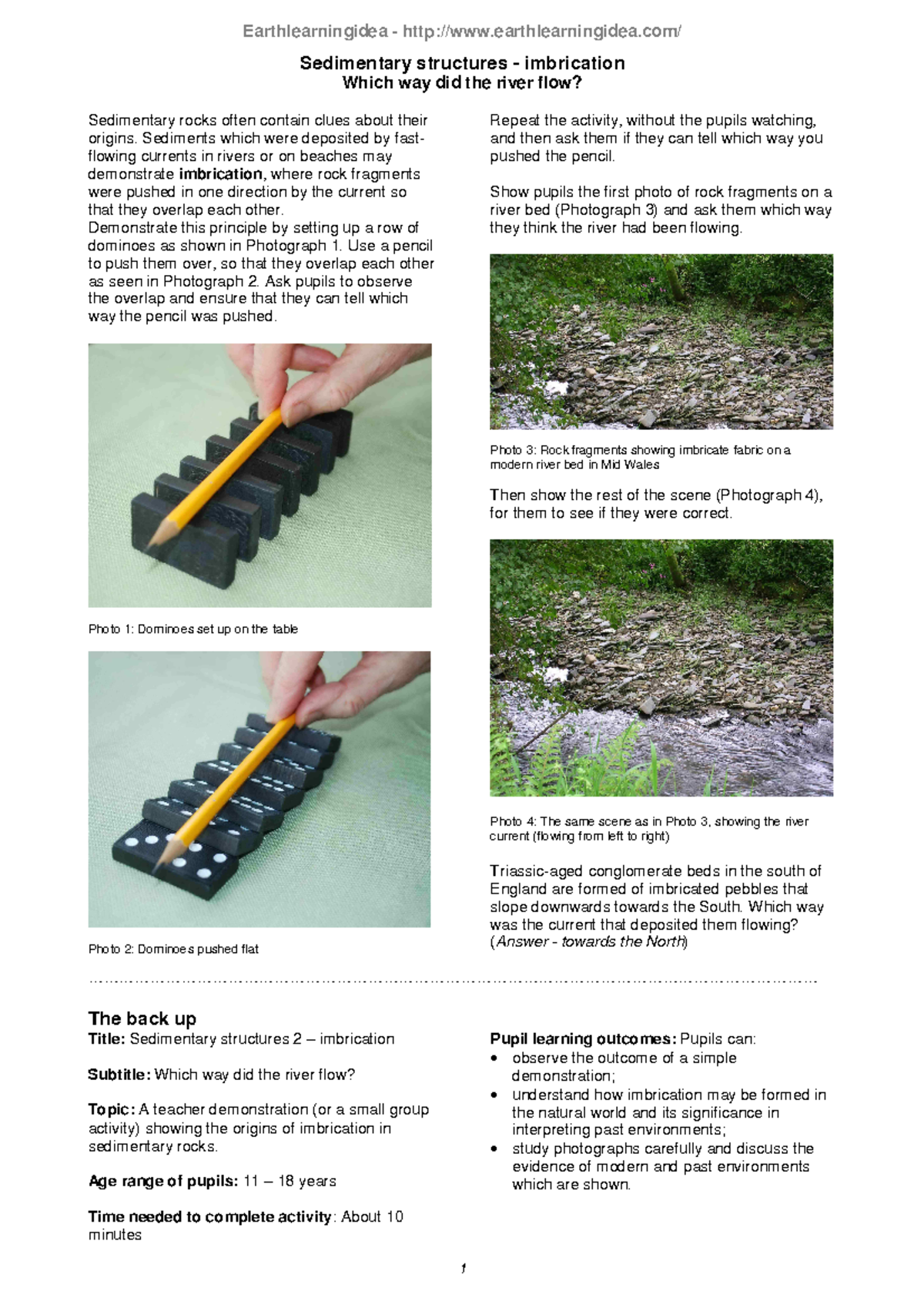 181 Imbrication - Earthlearningidea - earthlearningidea/ 1 Sedimentary ...