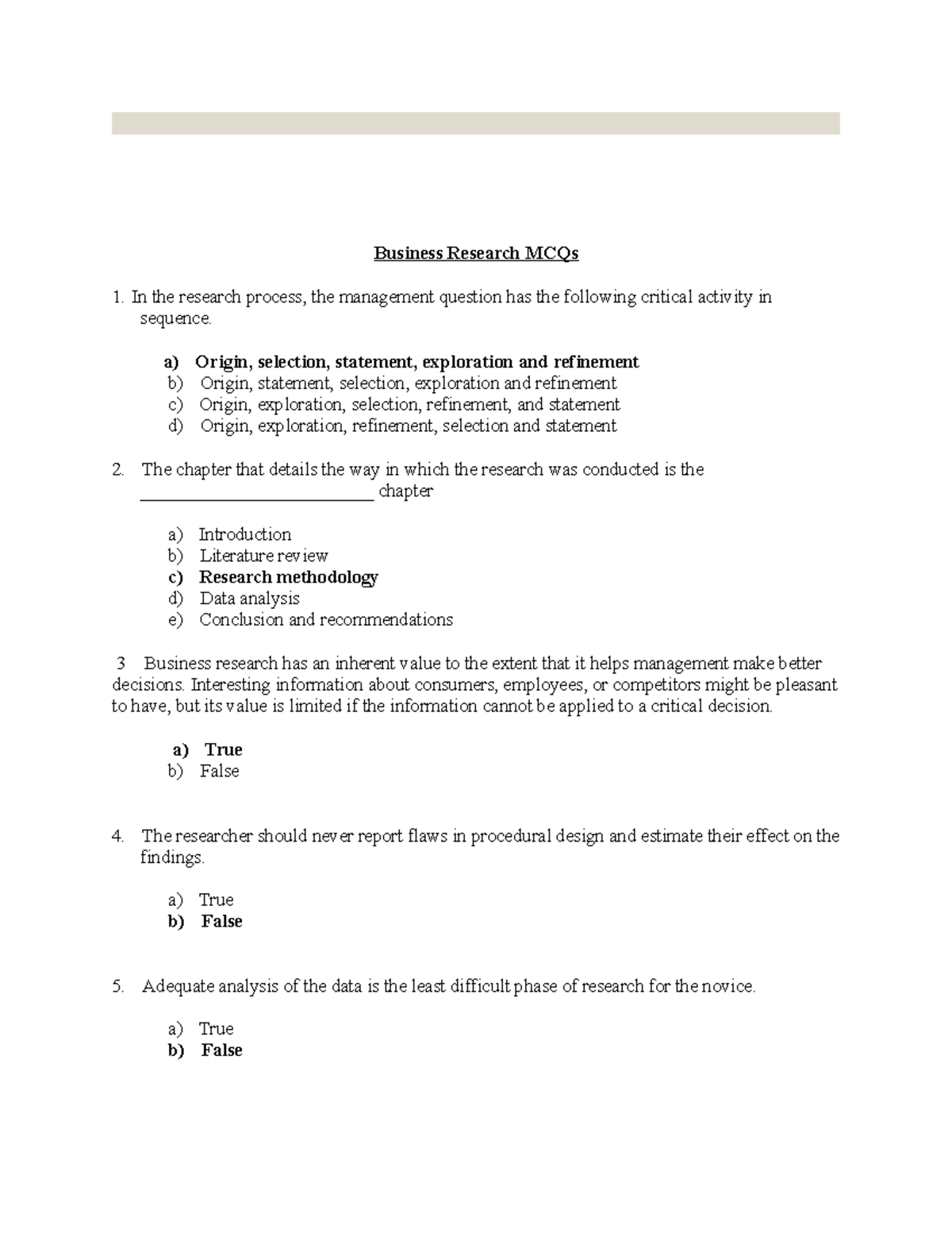 BR MCQ QRM - Lecture notes 8 - Business Research MCQs In the research ...
