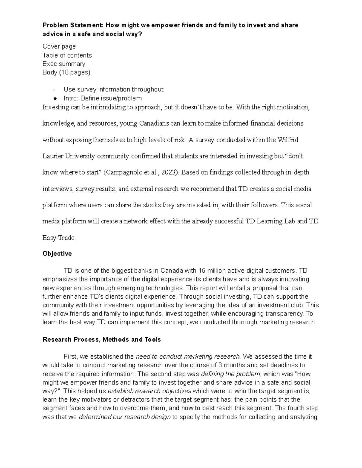 Final Draft (report) - Problem Statement: How might we empower friends and family to invest and ...