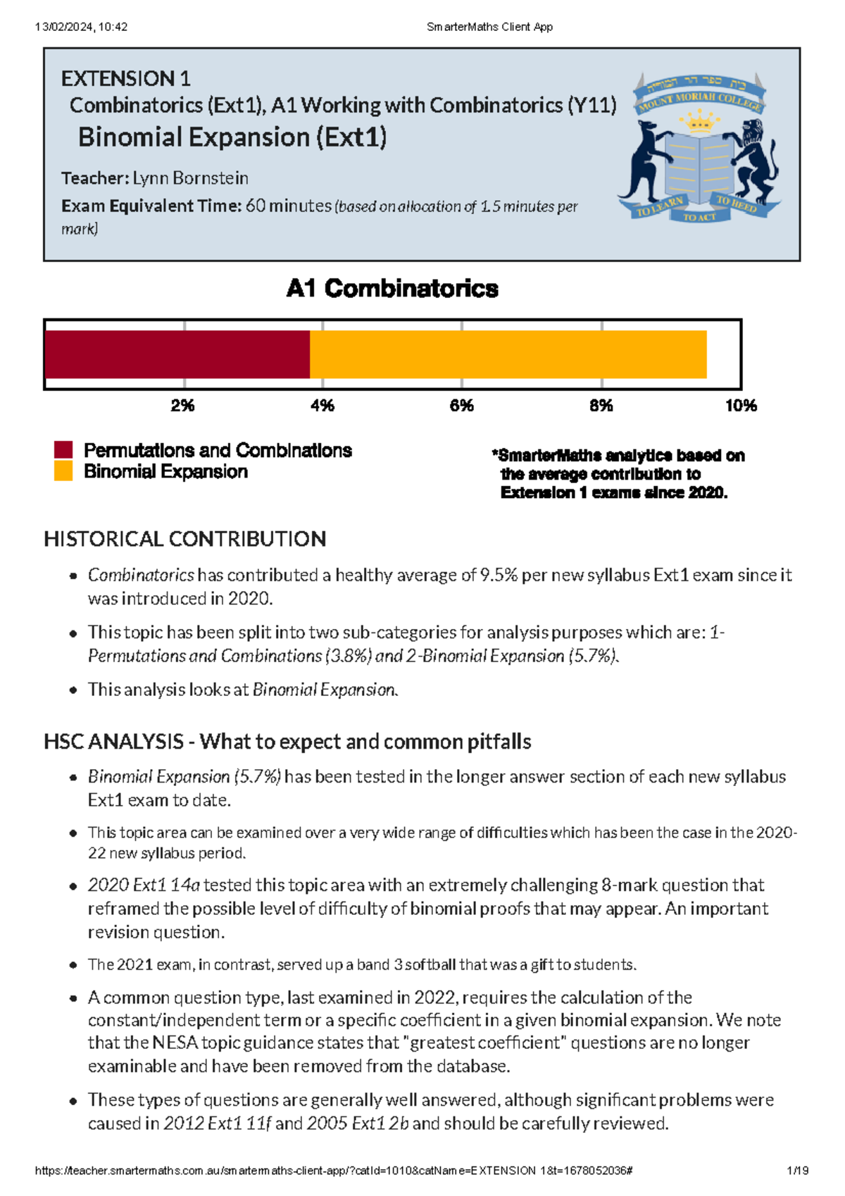 Y12 ext1 Binomial Expansion Smarter Maths - EXTENSION 1 Combinatorics (Ext1), A1 Working with ...