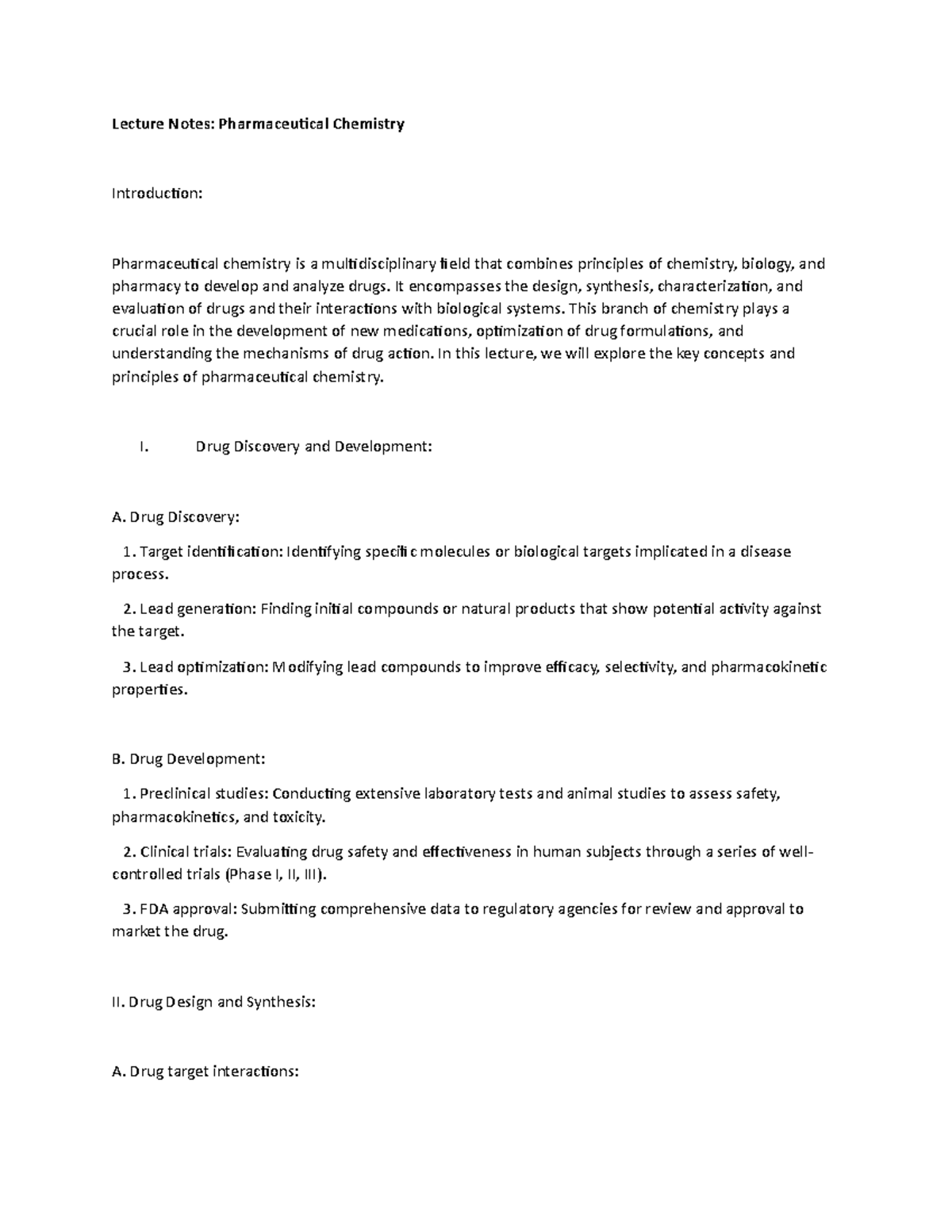 Lecture Notes: Pharmaceutical Chemistry - Lecture Notes: Pharmaceutical ...