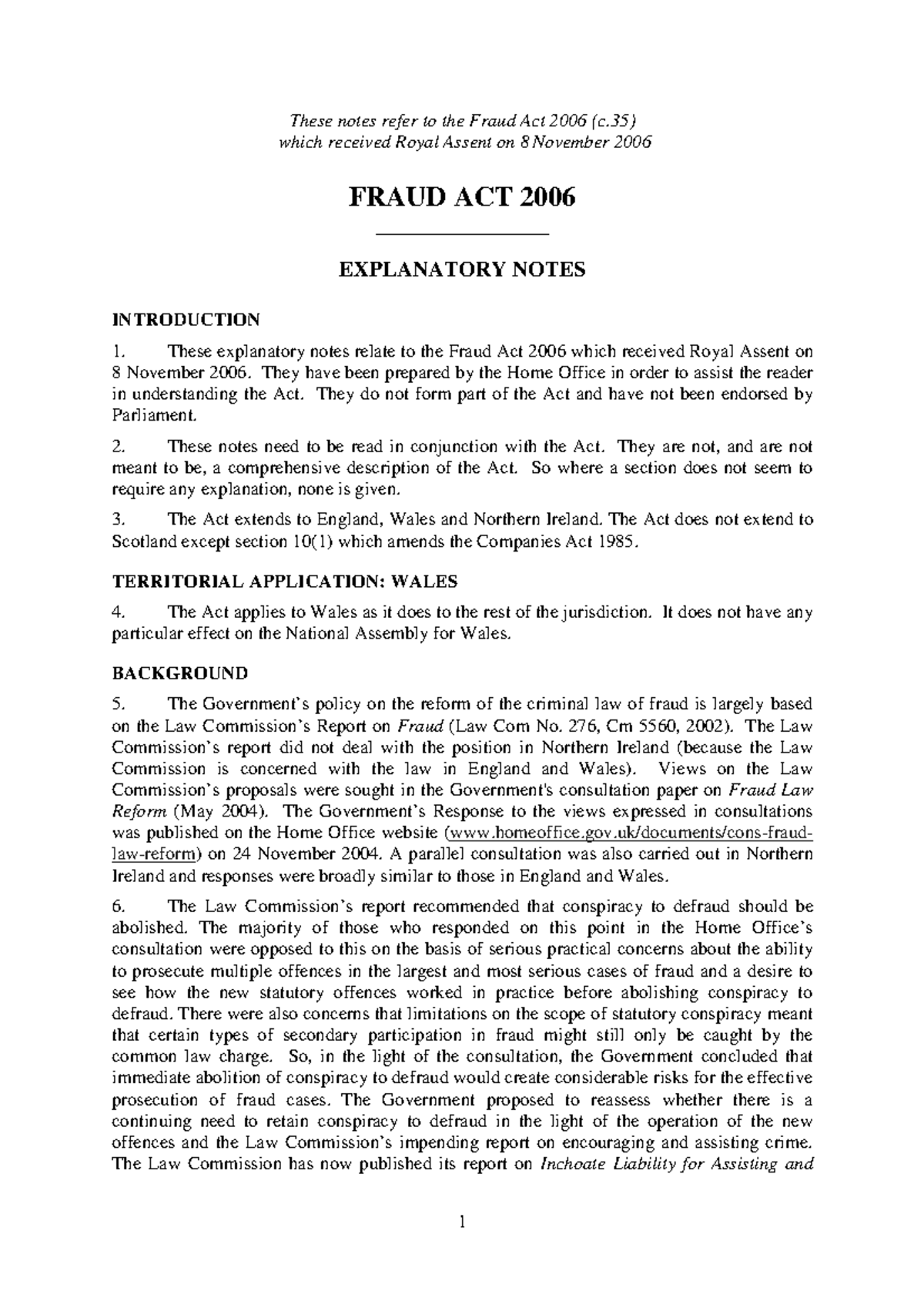 Fraud Explanatory Notes - which received Royal Assent on 8 November ...