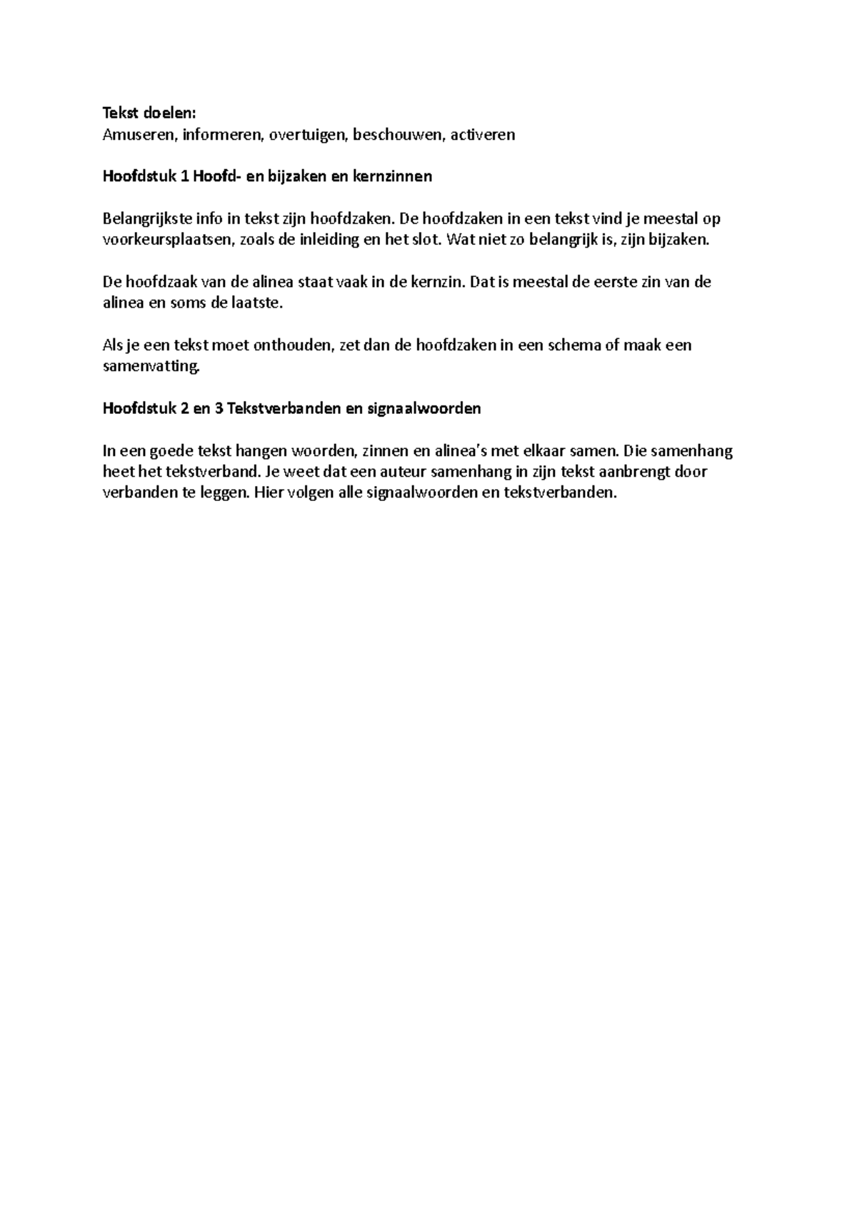 Samenvatting Nederlands Lezen - Tekst doelen: Amuseren, informeren ...