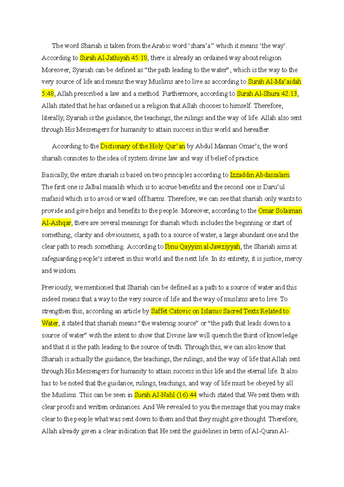 Chapter 1 Intro of Shariah - The word Shariah is taken from the Arabic ...